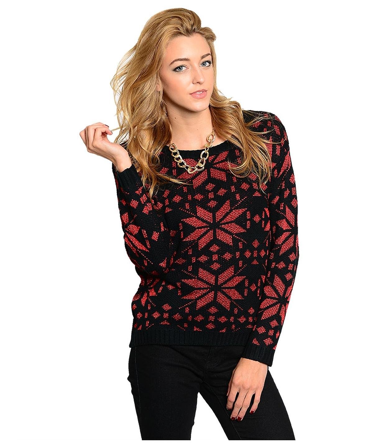 G2 Chic Women's Warm Long Sleeve Graphic Knit Sweater Top(TOP-SWT,LRD-L ...