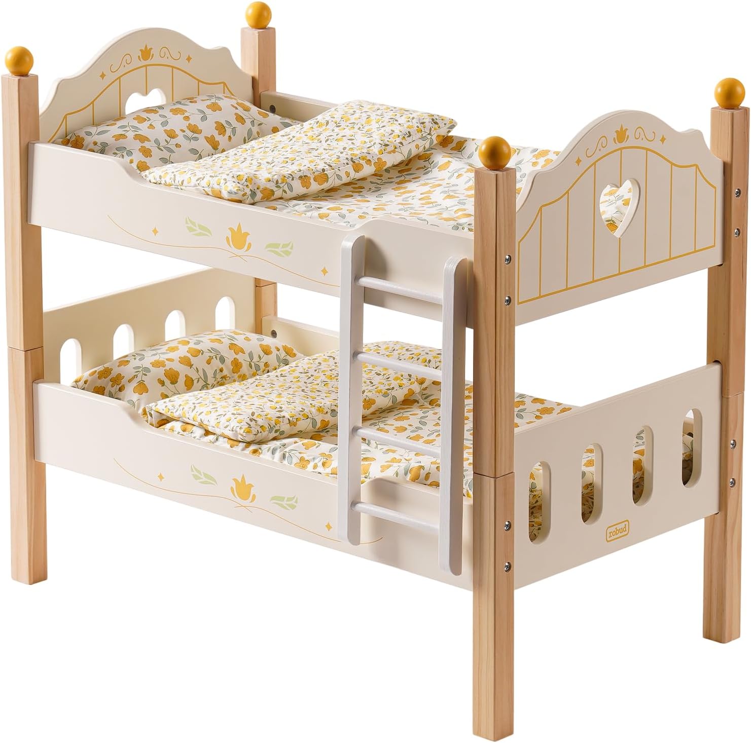 Amazon.com: ROBUD Toys Doll Bunk Bed Set - Wooden Play Baby Doll Crib ...