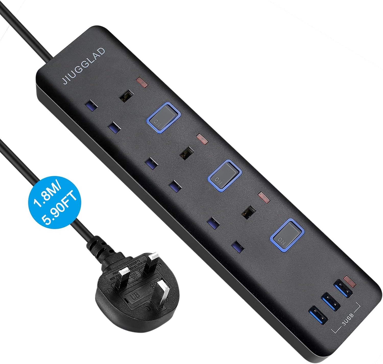 Multi Plug Extension Lead With USB Slots JIUGGLAD 3 Ways Port Outlets ...