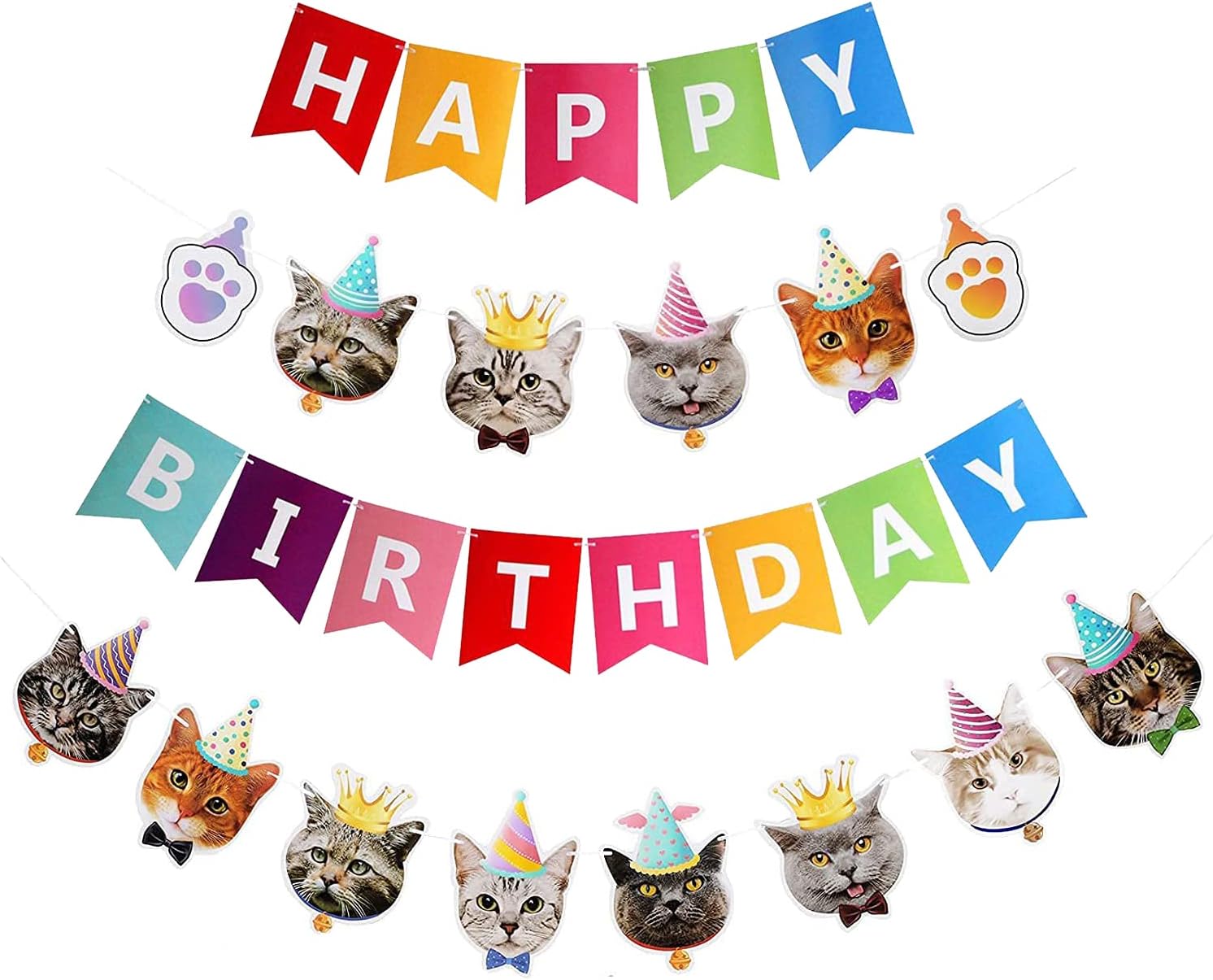 Amazon.com: Cat Birthday Banner Cat Birthday Decoration, 2 Pieces Cat ...