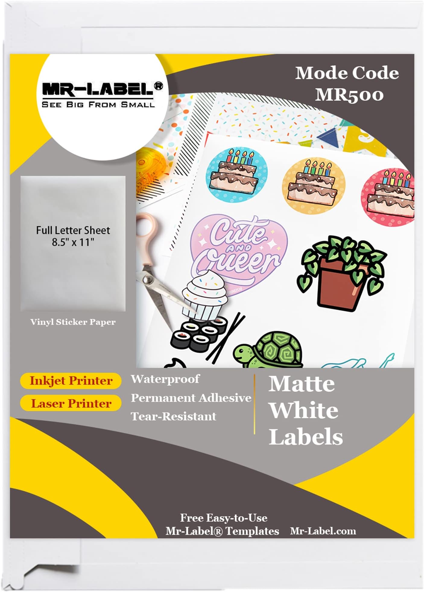 Amazon.com : Mr-Label White Matte Printable Vinyl Sticker Paper ...