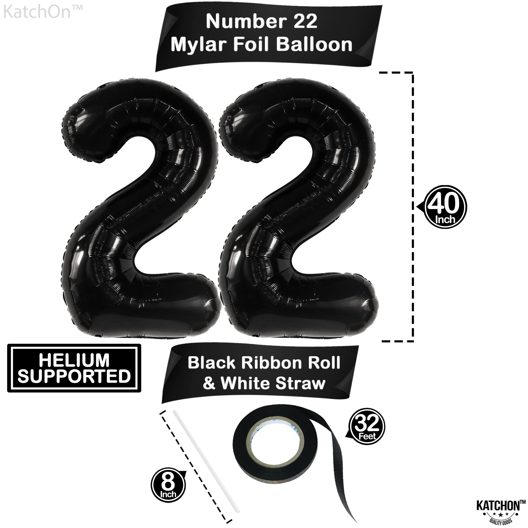 Snapklik.com : 22 Balloon Number Black - 40 Inch, 22 Number Balloons ...