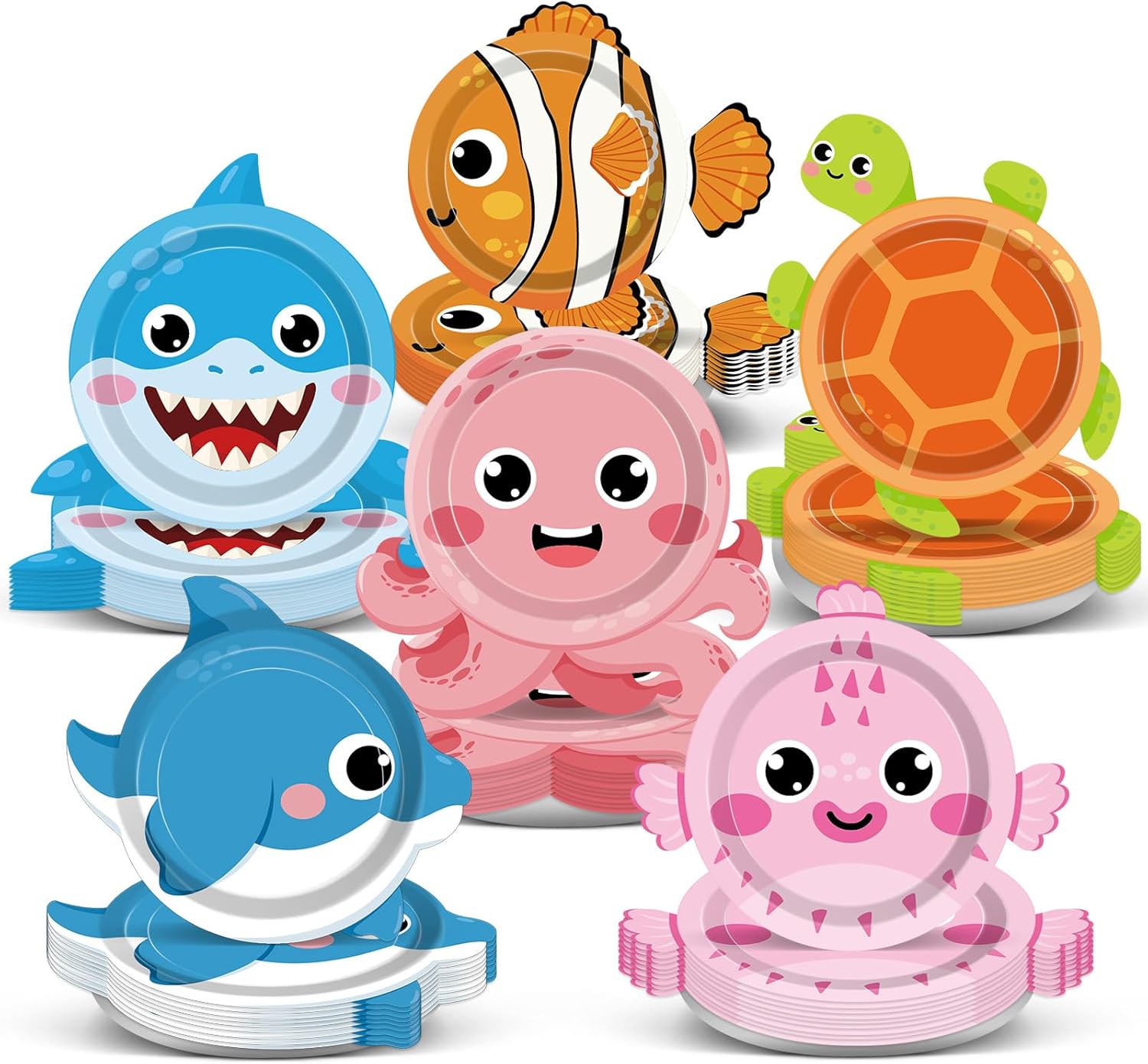 Amazon.com: 60pcs Ocean Animal Party Paper Plates Sea Animal Shaped ...