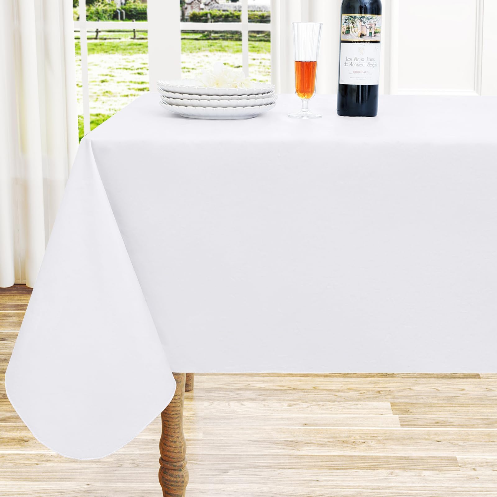 Amazon.com: SOFINNI White Vinyl Tablecloth, Waterproof Flannel Back ...