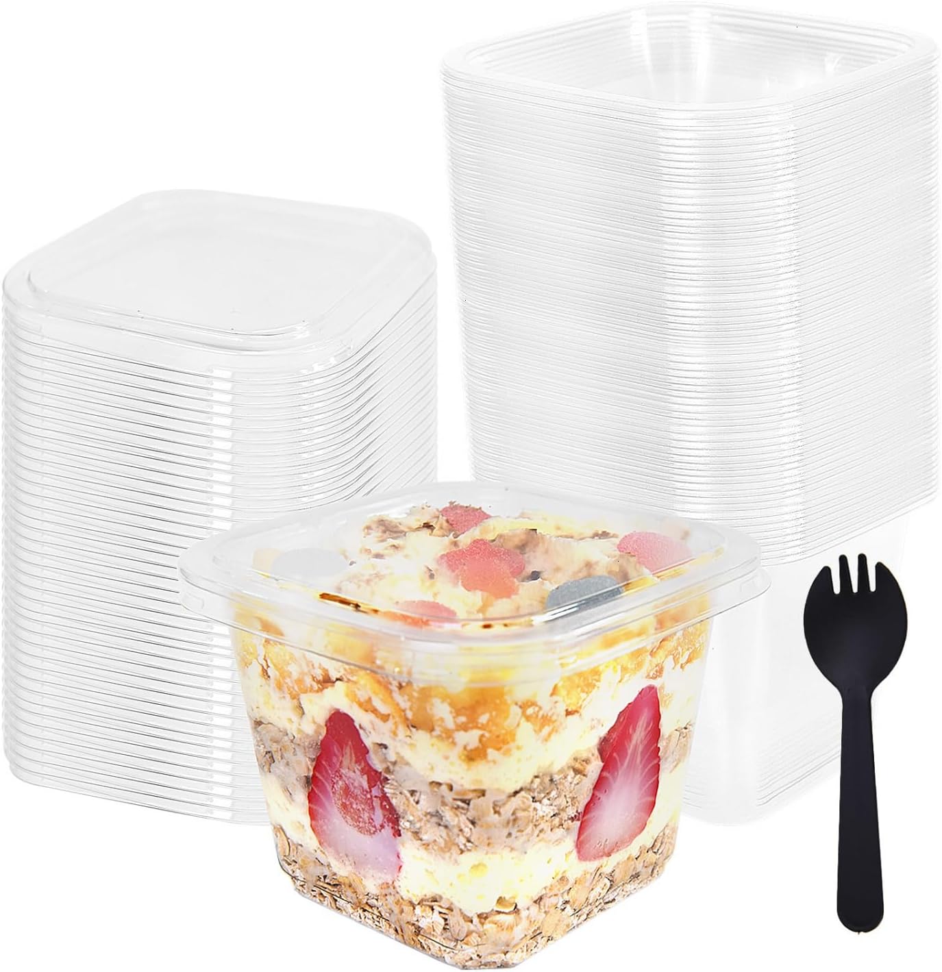 Amazon.com | Monrocco 100 Pack 12 oz Plastic Dessert Cups with Lids and ...