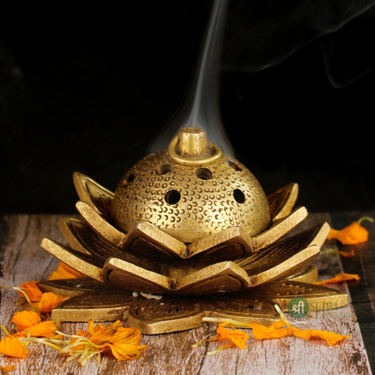 Buy INDICAST Brass Lotus Shape Dhuni Loban Incense Burner Pooja Dhoop ...