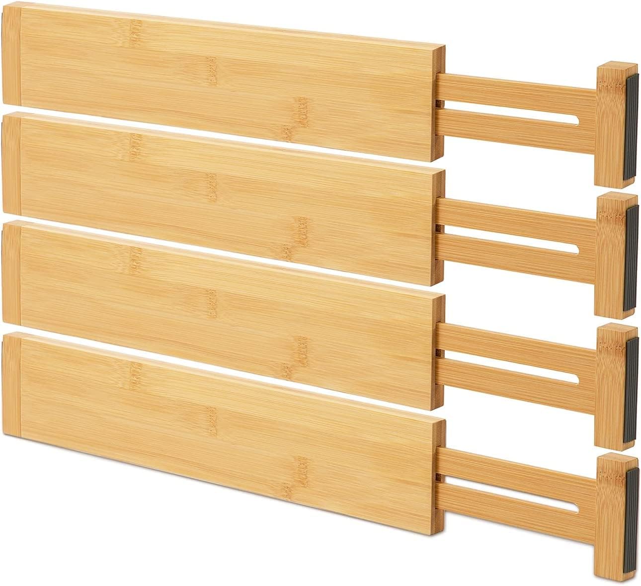 CARLA HOME 4 Pack Bamboo Kitchen Drawer Dividers,Large Adjustable ...