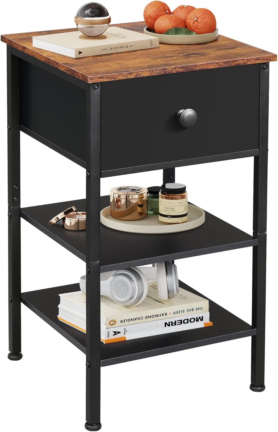 Amazon.com: WLIVE Nightstand, End Table with Storage, 3-Tier Bedside ...