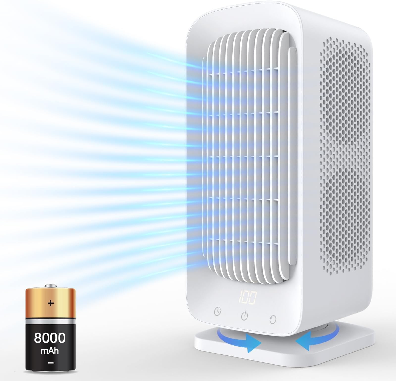 Amazon.com: Desk Fan, 8000mAh Battery Operated Tower Fan, 45°/90 ...