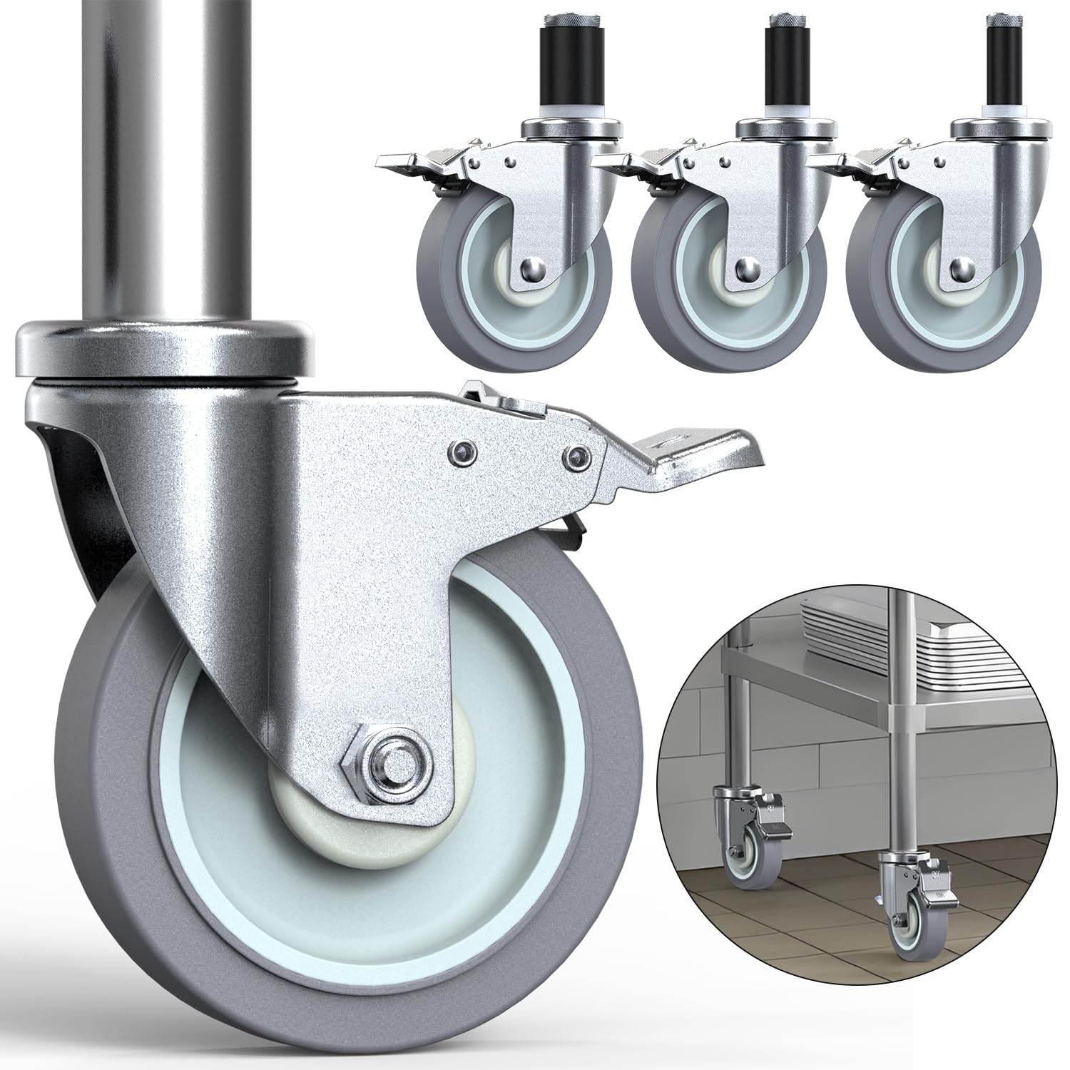 HOLKIE Caster Wheels Locking 5 Inch Adjustable Expanding Stem Casters ...