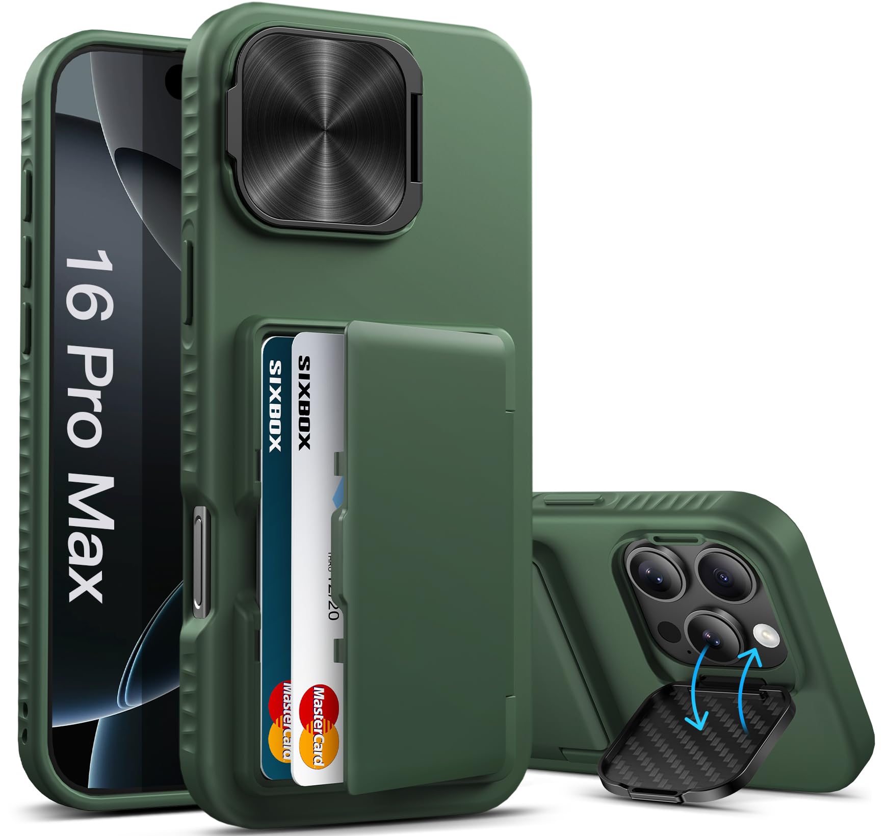 Amazon.com: SIXBOX for iPhone 16 Pro Max Case with Card Holder & Lens ...