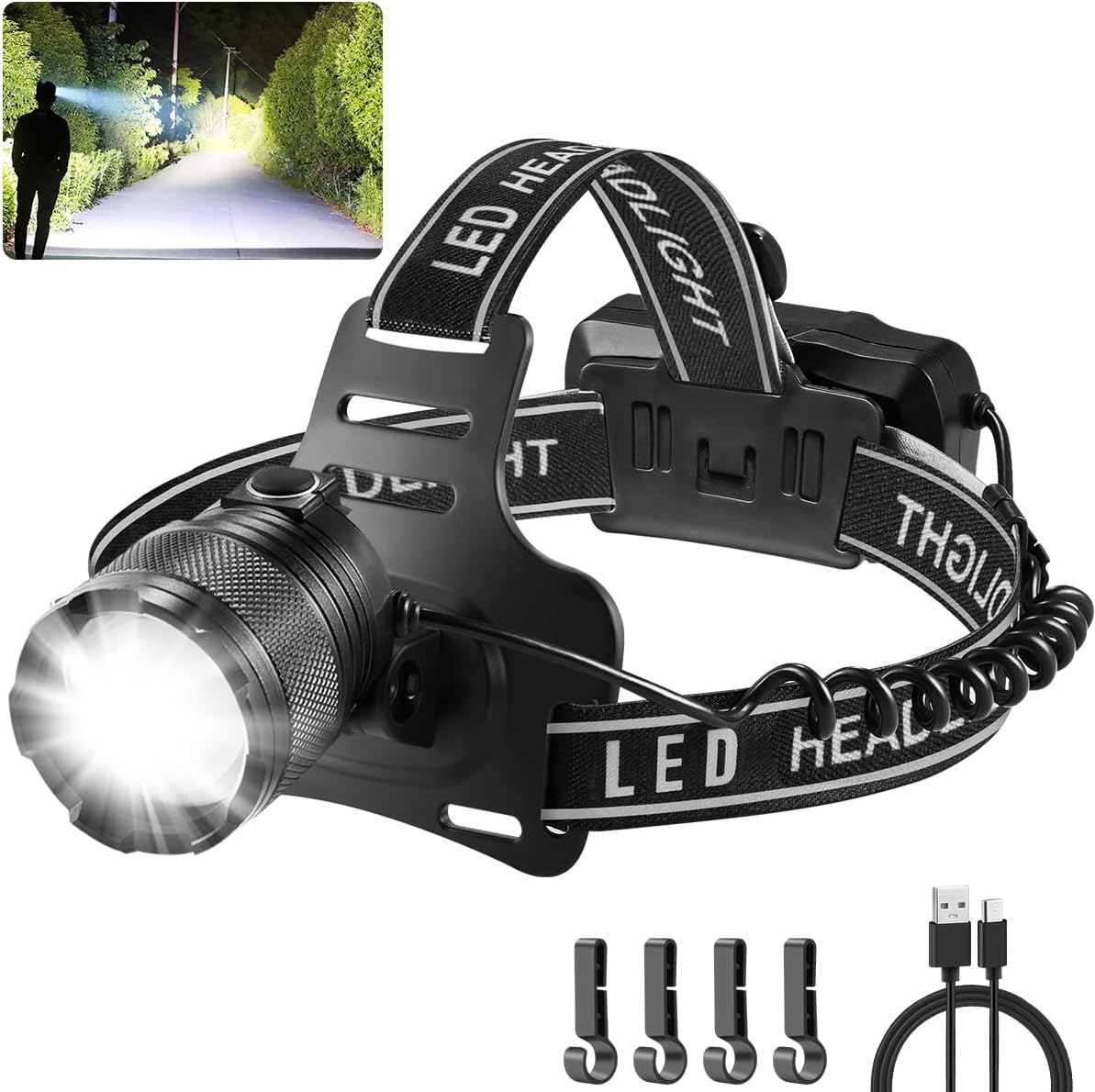 Amazon.com : Super Bright Aluminum Headlamp, Rechargeable Headlamp High ...
