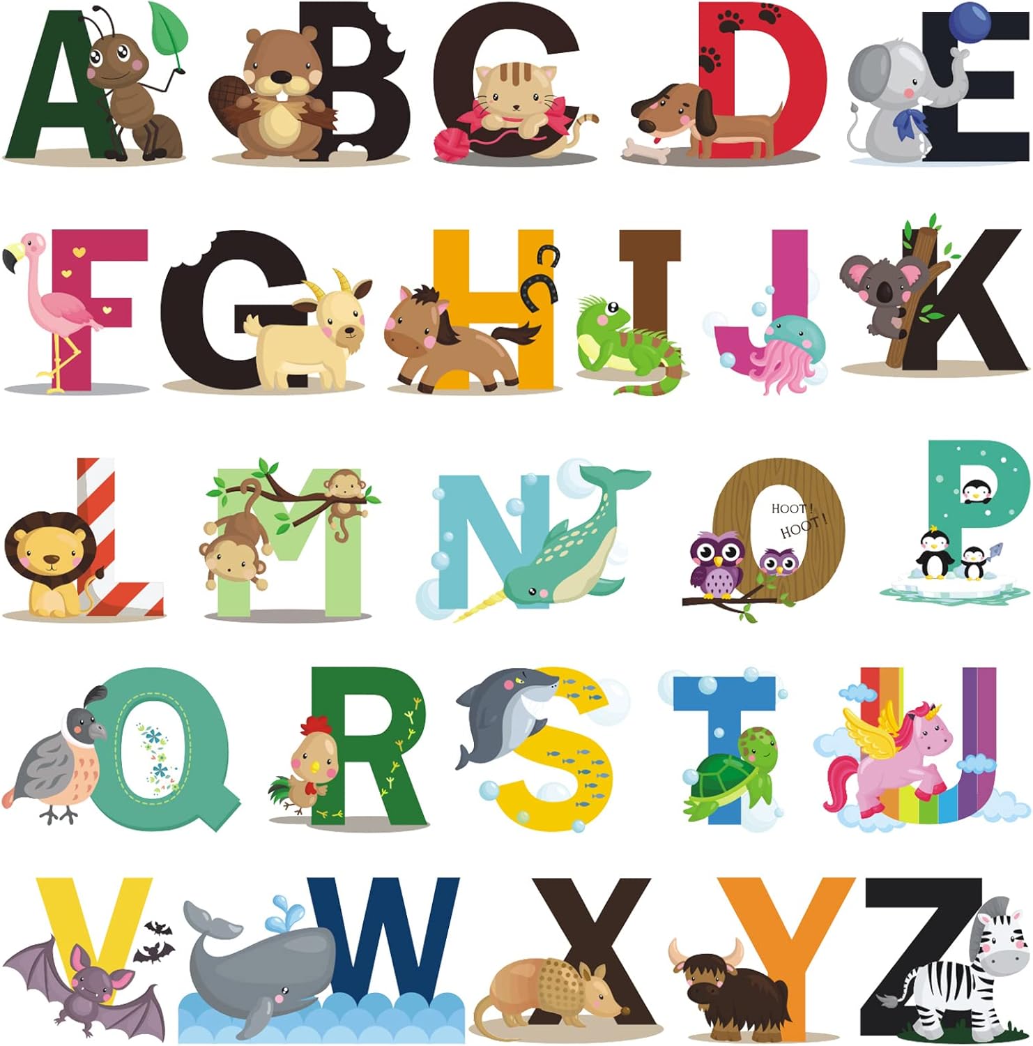 Opopark Animal Alphabet ABC Wall Stickers for Children Peel and Stick ...