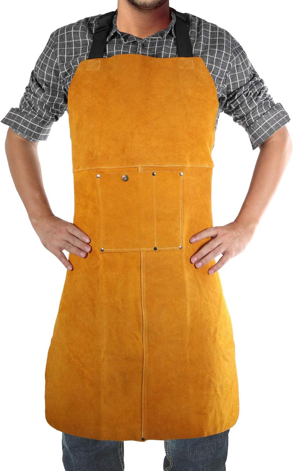 Benozit Leather Welding Apron, Flame & Spark Resistant Bib, Safety ...