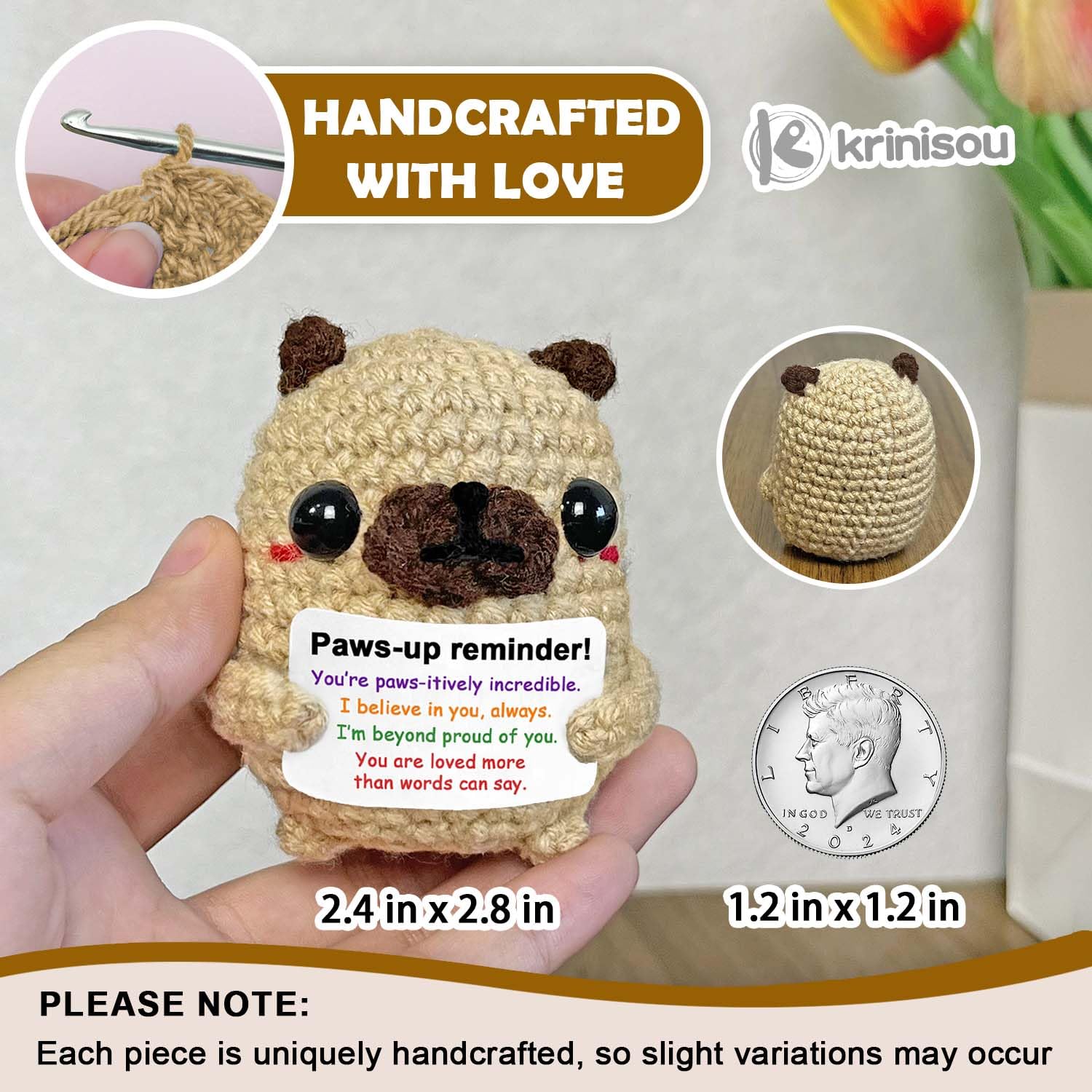 Snapklik.com : Krinisou Positive Crochet Pug Gifts For Son Daughter ...