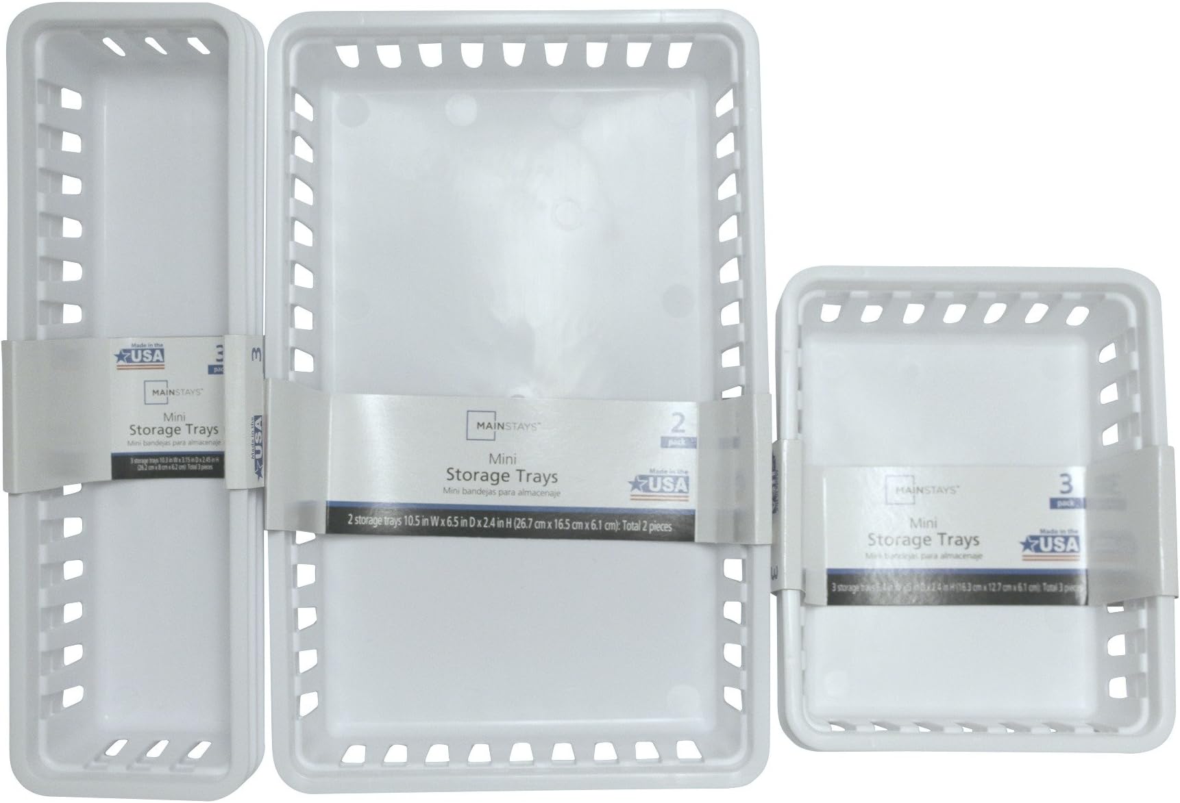 Amazon.com - Slim Plastic Storage Trays Baskets in White- Set of 3 ...