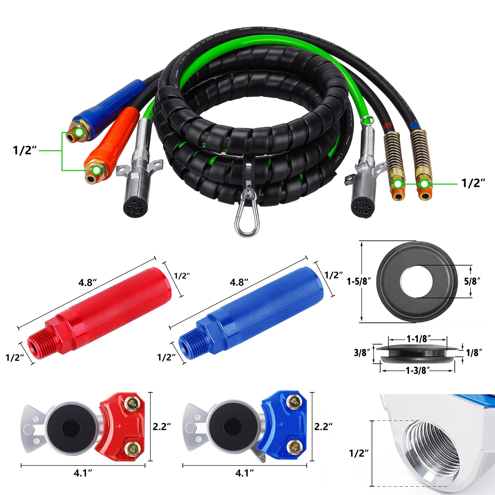 Snapklik.com : 12Ft 3 In 1 ABS & Air Power Line Hose Kit Wrap 7 Way ...