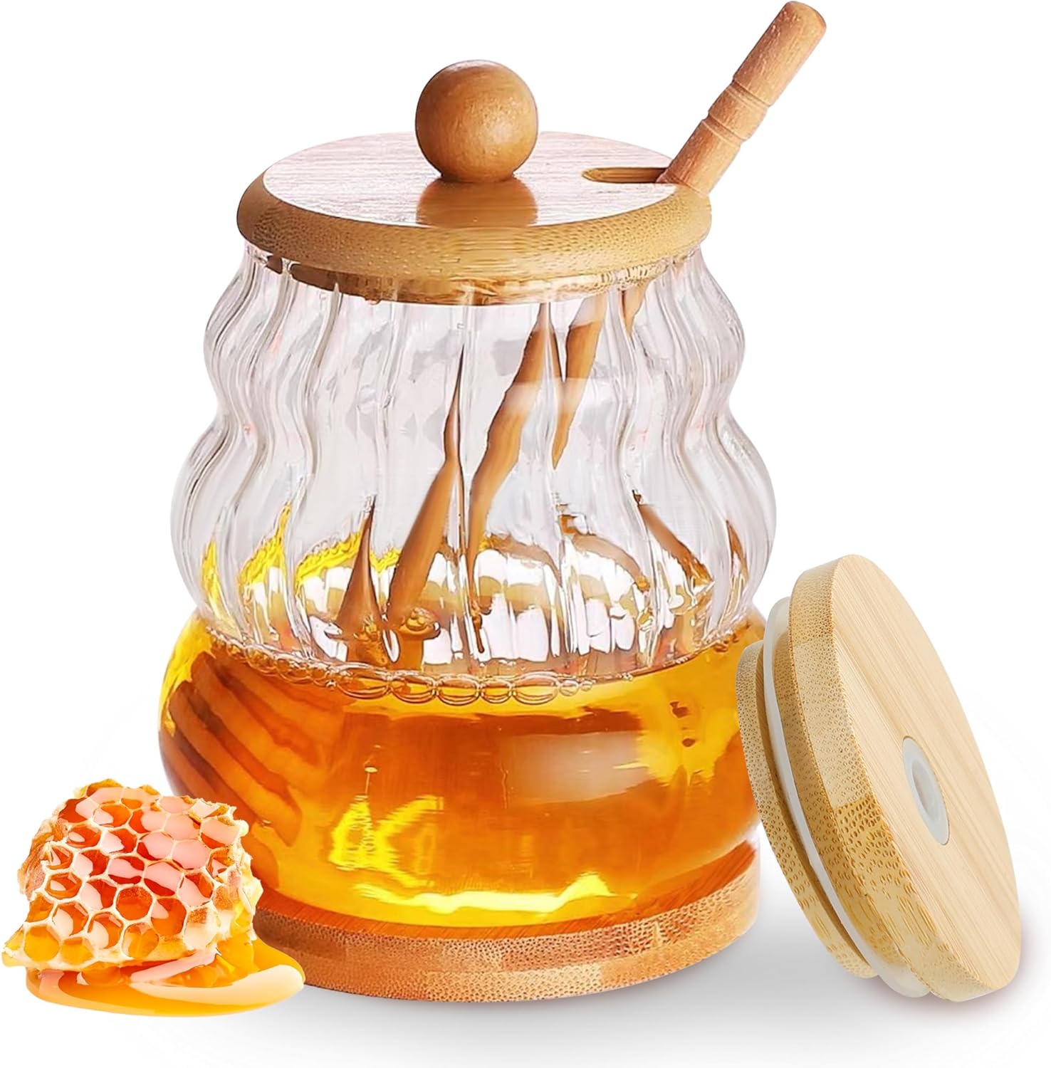 Amazon.com: Loscarol Honey Pot with Dipper & Sealed Lid - 15 oz Glass ...