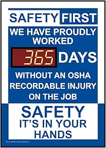 Amazon.com : Days Without Injury Safety First Sign DSE-25063 Safety ...