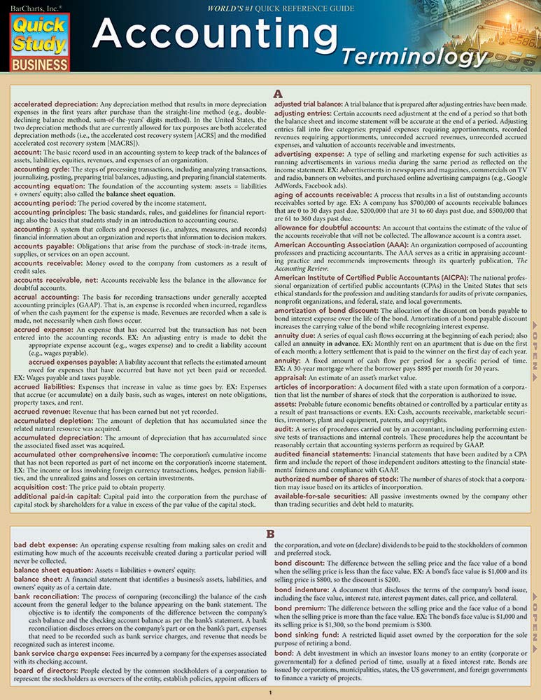 Accounting Terminology QuickStudy Laminated Reference Guide (Quick ...