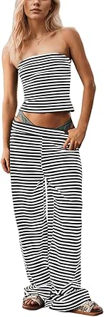 MISSACTIVER Women Sailor Tube Set 2 Piece Striped Outfits Strapless ...