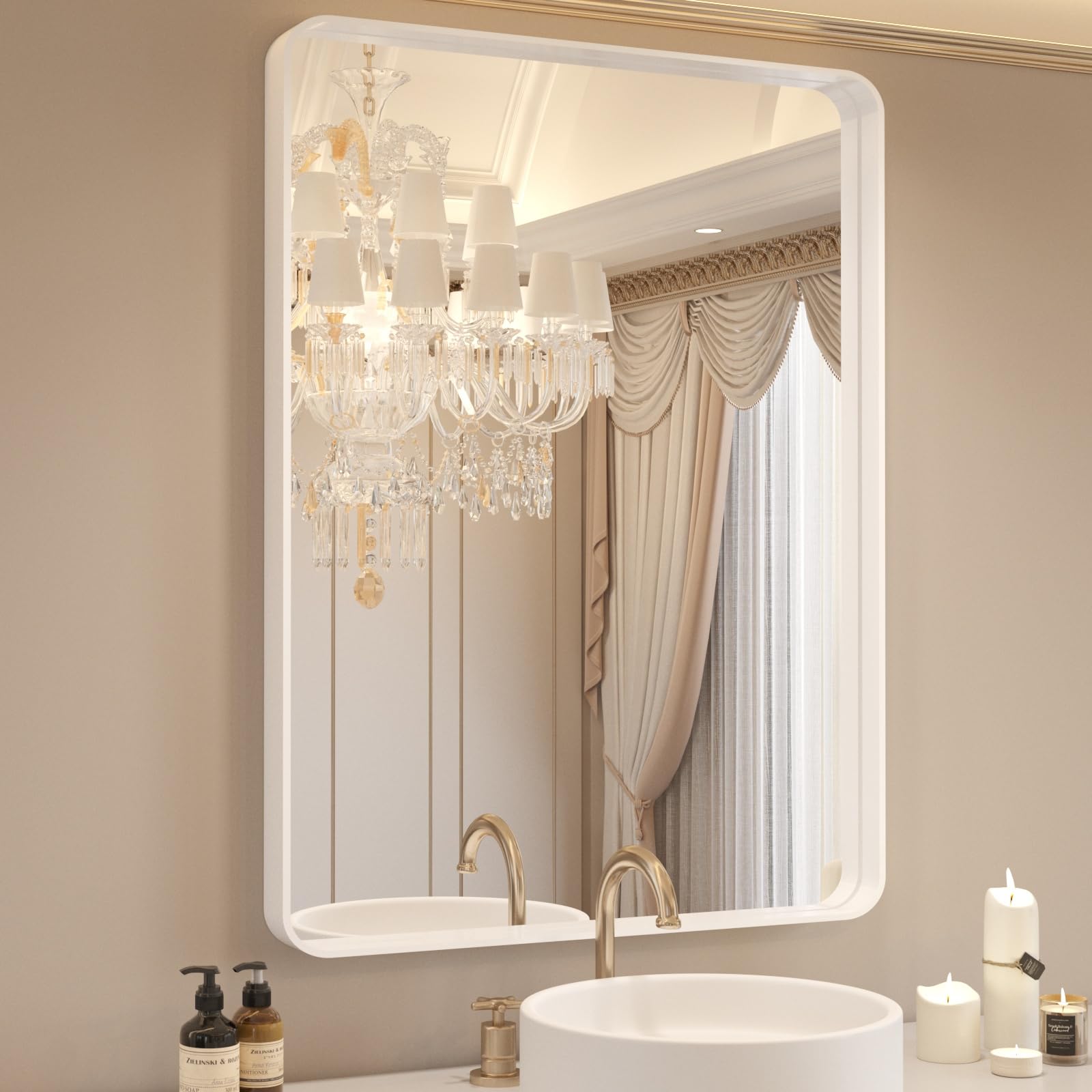 Amazon.com: WEER White Bathroom Mirror 20X30 Inch, Rounded Rectangle ...