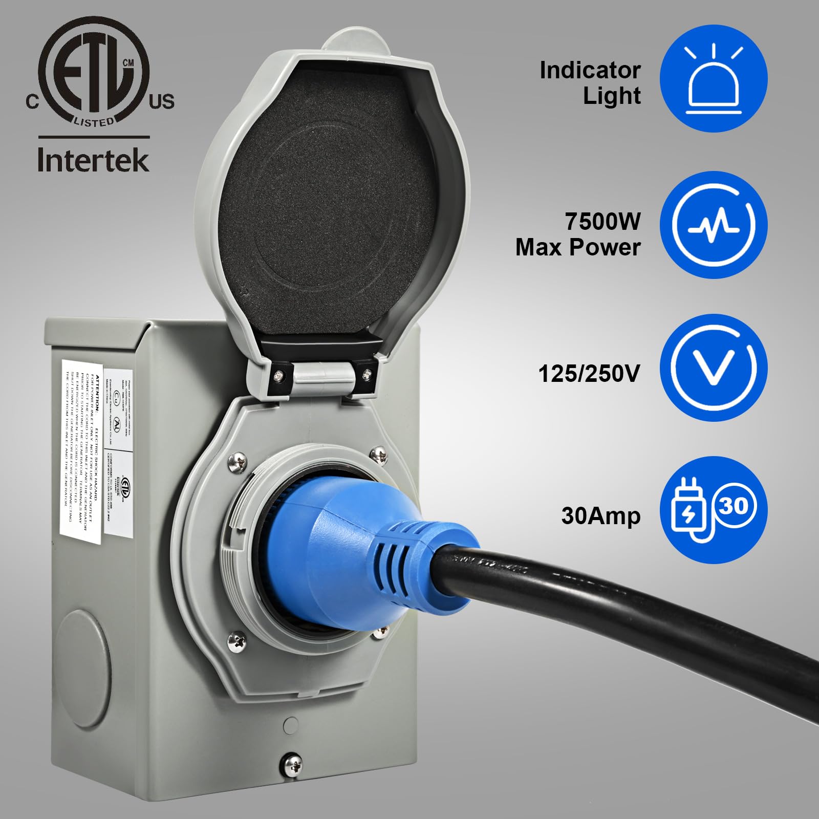 30 Amp Generator Cord & Power Inlet Box Kit - 20ft, NEMA L14-30 Twist ...