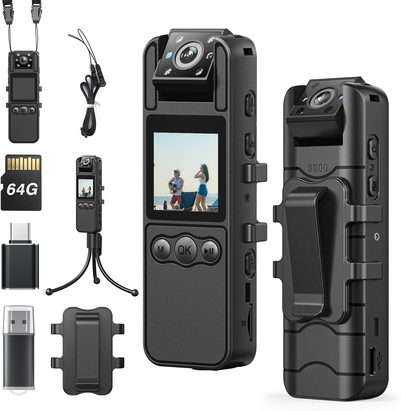 BOBLOV A26 Mini Body Camera 64GB with Rotation Lens, Tripod, 1080P ...