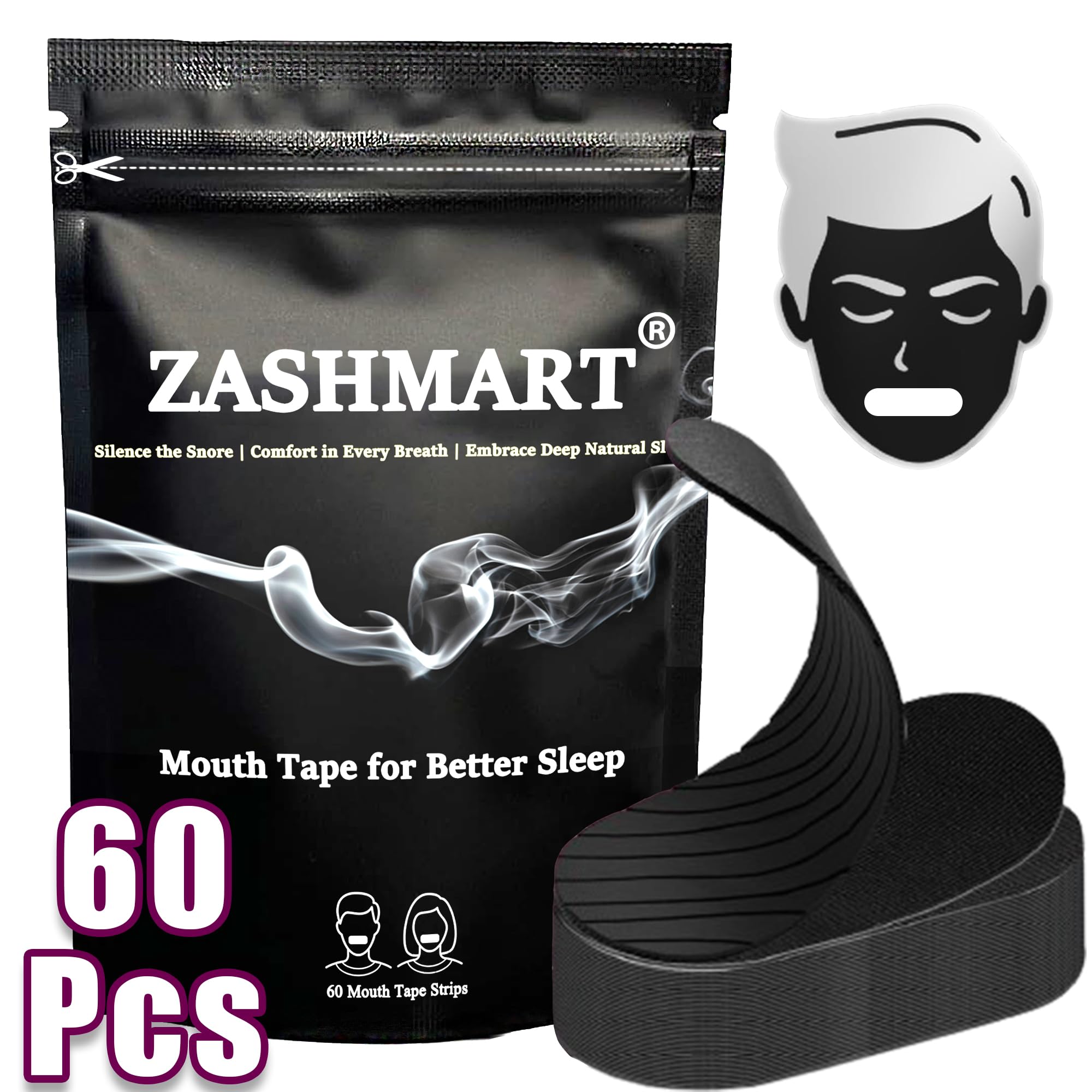 60pcs Sleep Tape, Mouth Tape for Sleeping, Mouth Tape, (in Black ...