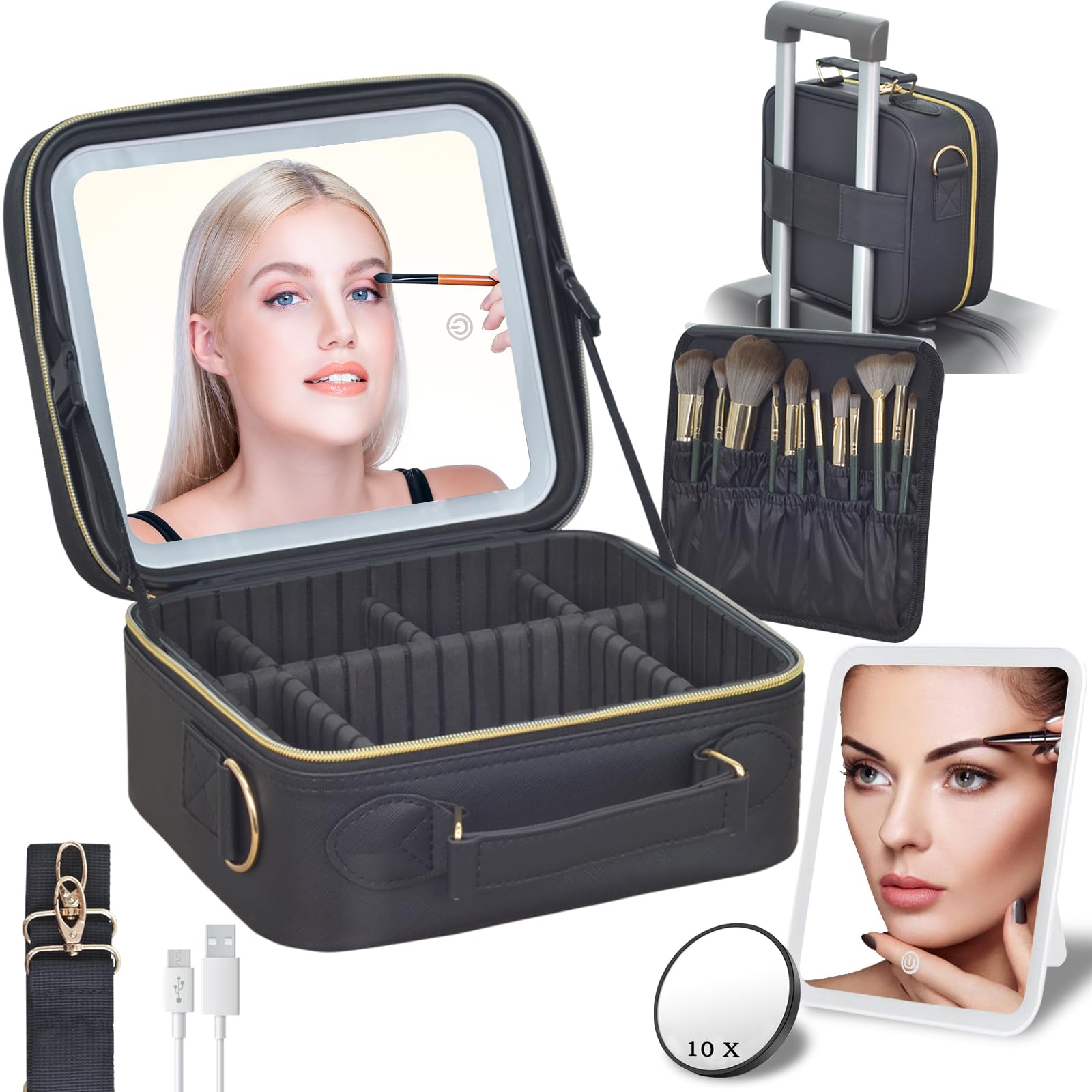 Amazon.com: VALOVEALL Travel Makeup Bag with LED Mirror - LED Makeup ...