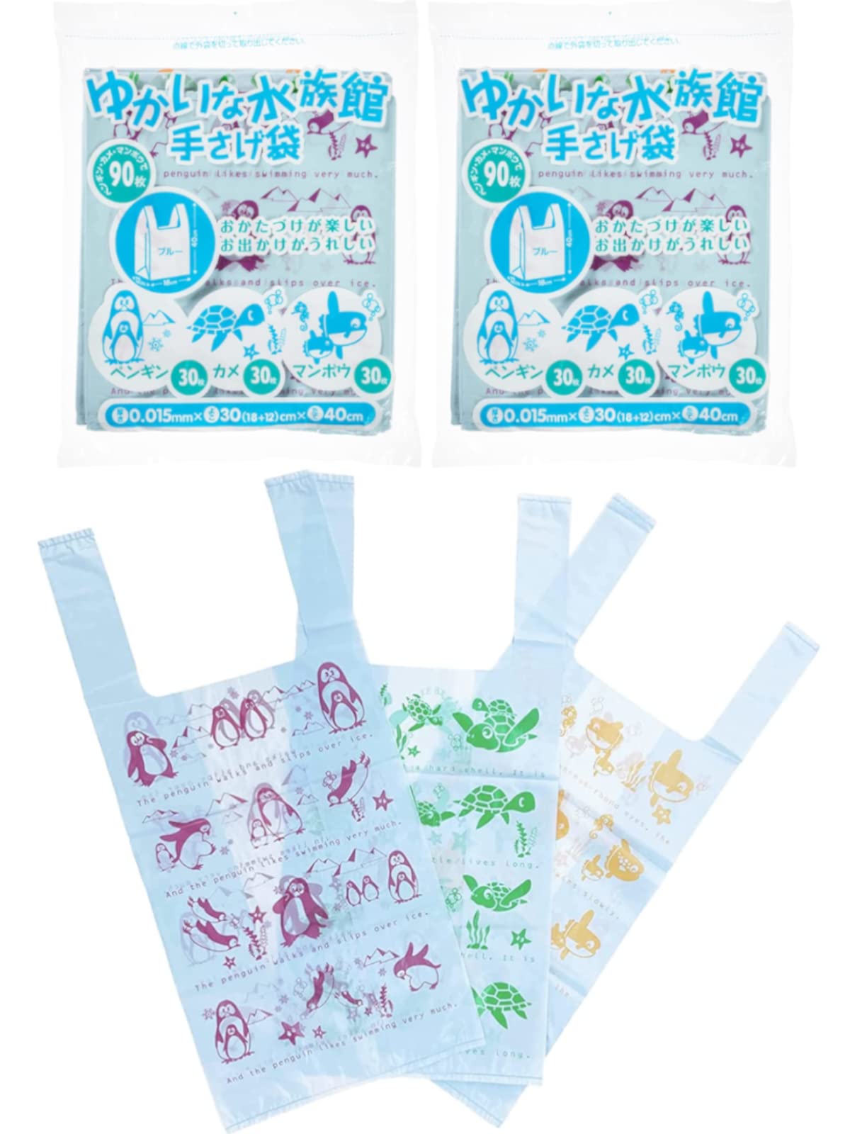 Amazon.co.jp: コア 手提げ袋 ポリ袋 約4~6L 縦40cm×横18cm+マチ12cm×厚み0.015mm ブルー 半透明 90枚入×2冊セット 計180枚入 かわいい 柄入り ...