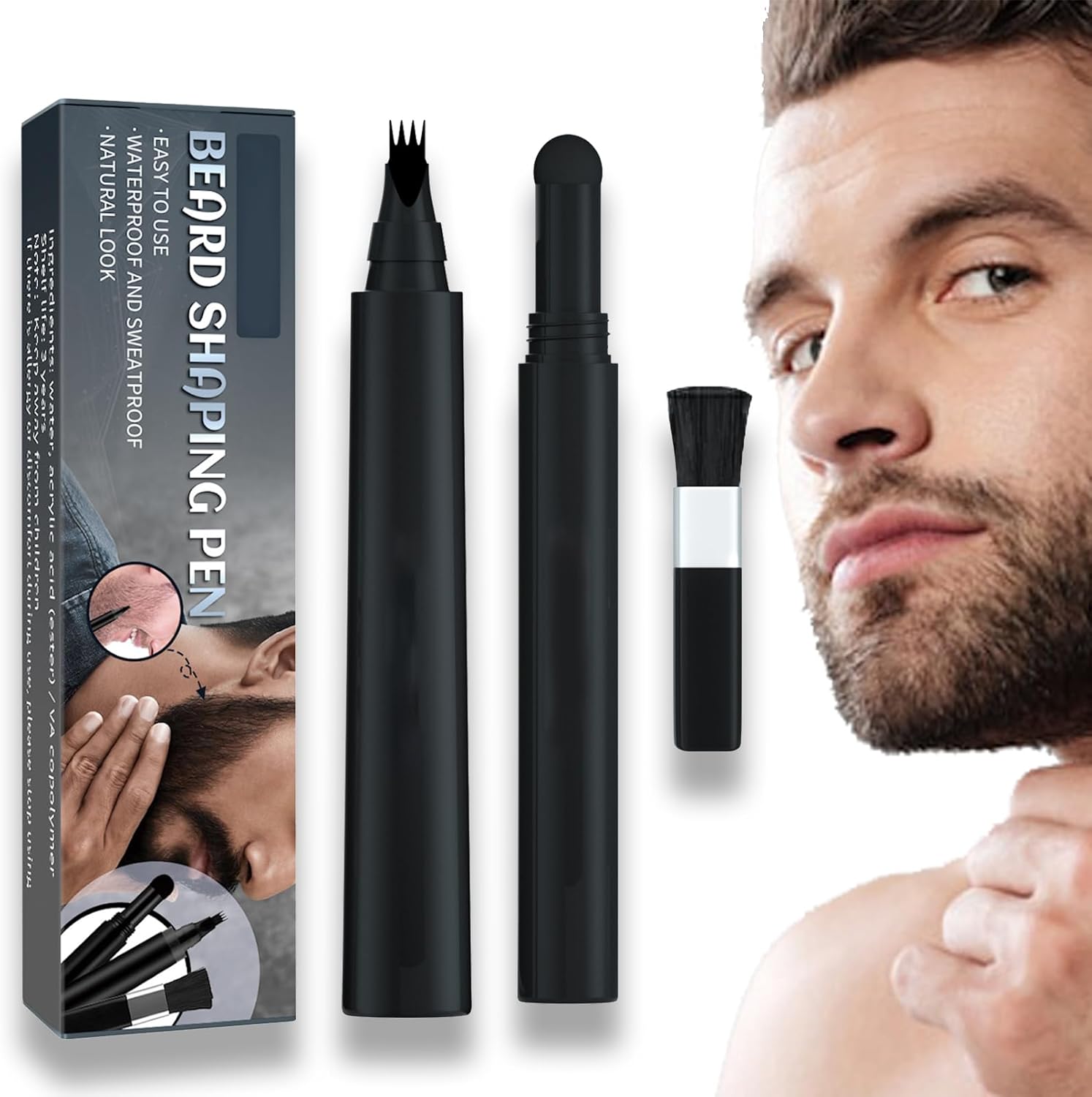 Beard Pencil Filler for Men - Black Beard Pen - Male Beard Brush ...