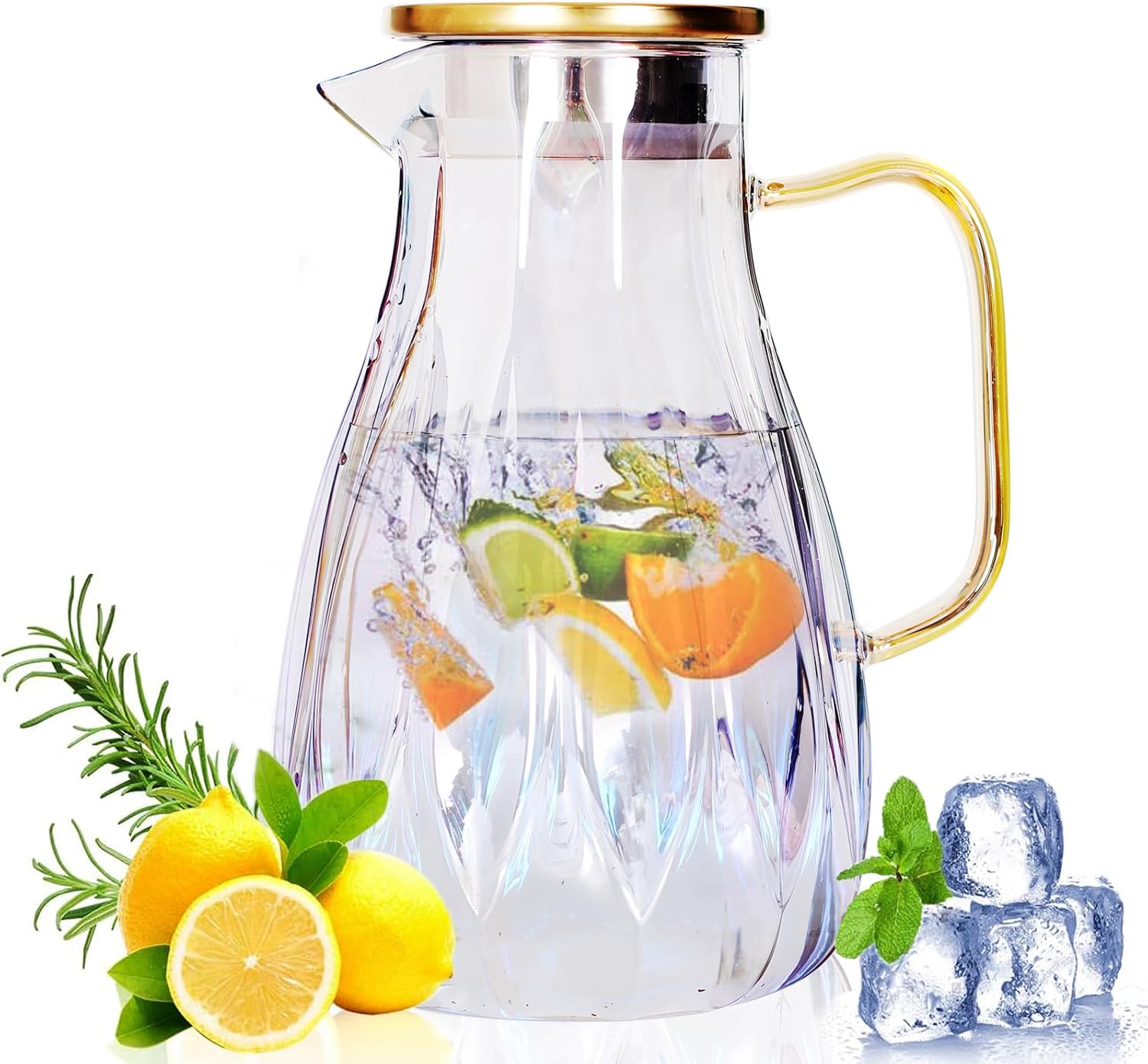 Amazon.com: Glass Pitcher with Lid and Spout, 68 oz Glass Water Jug for ...