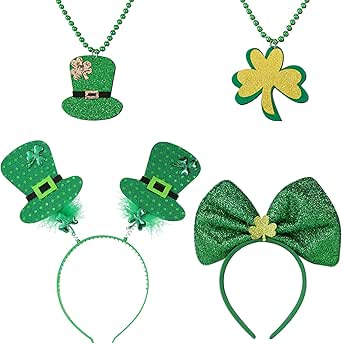 COLOFALLA 4pcs St Patricks Day Accessories Headband and Necklace Irish ...