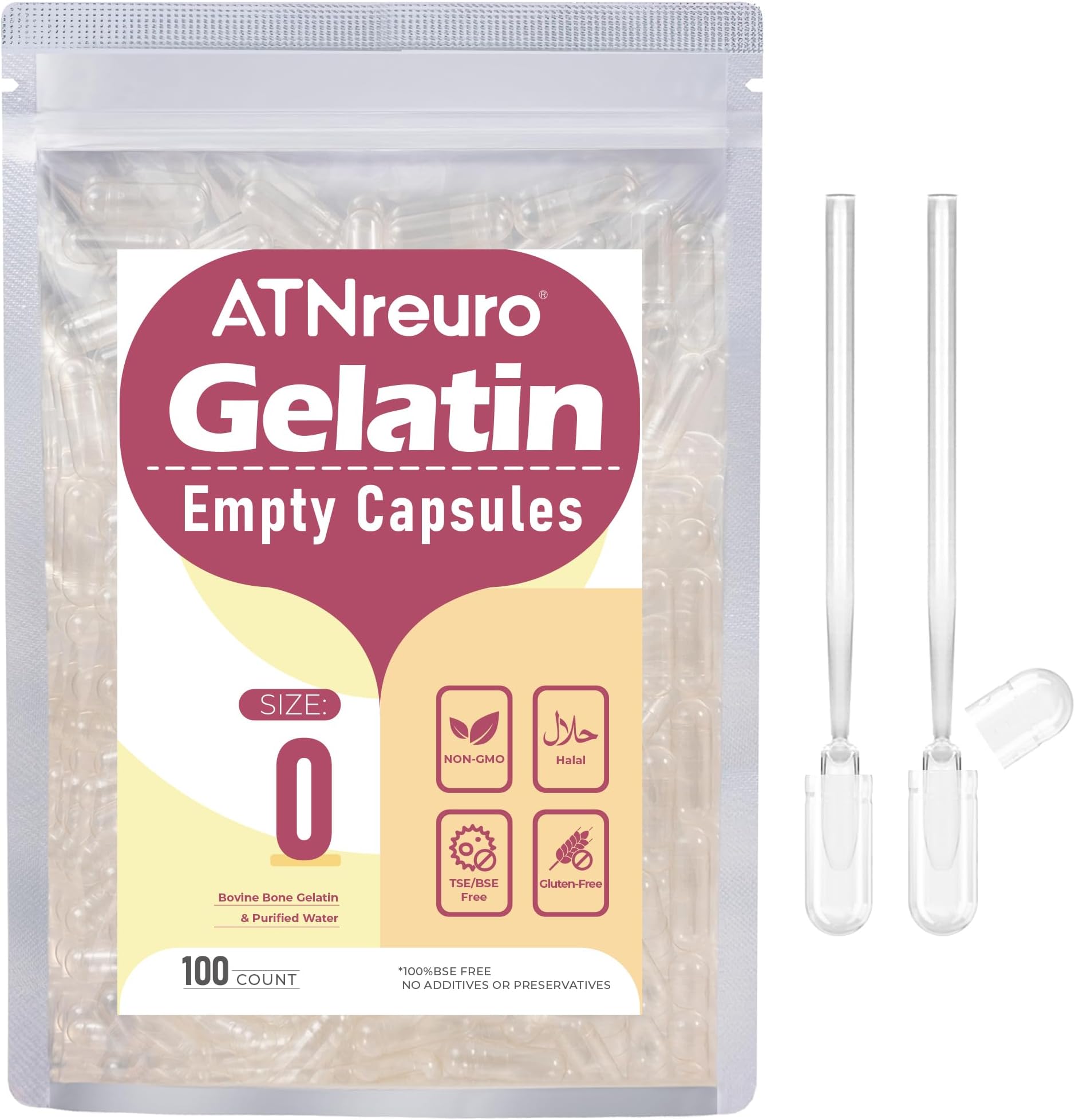 Amazon.com: ATNreuro Size 0 Empty Gelatin Capsules with 2 Micro Spoons ...