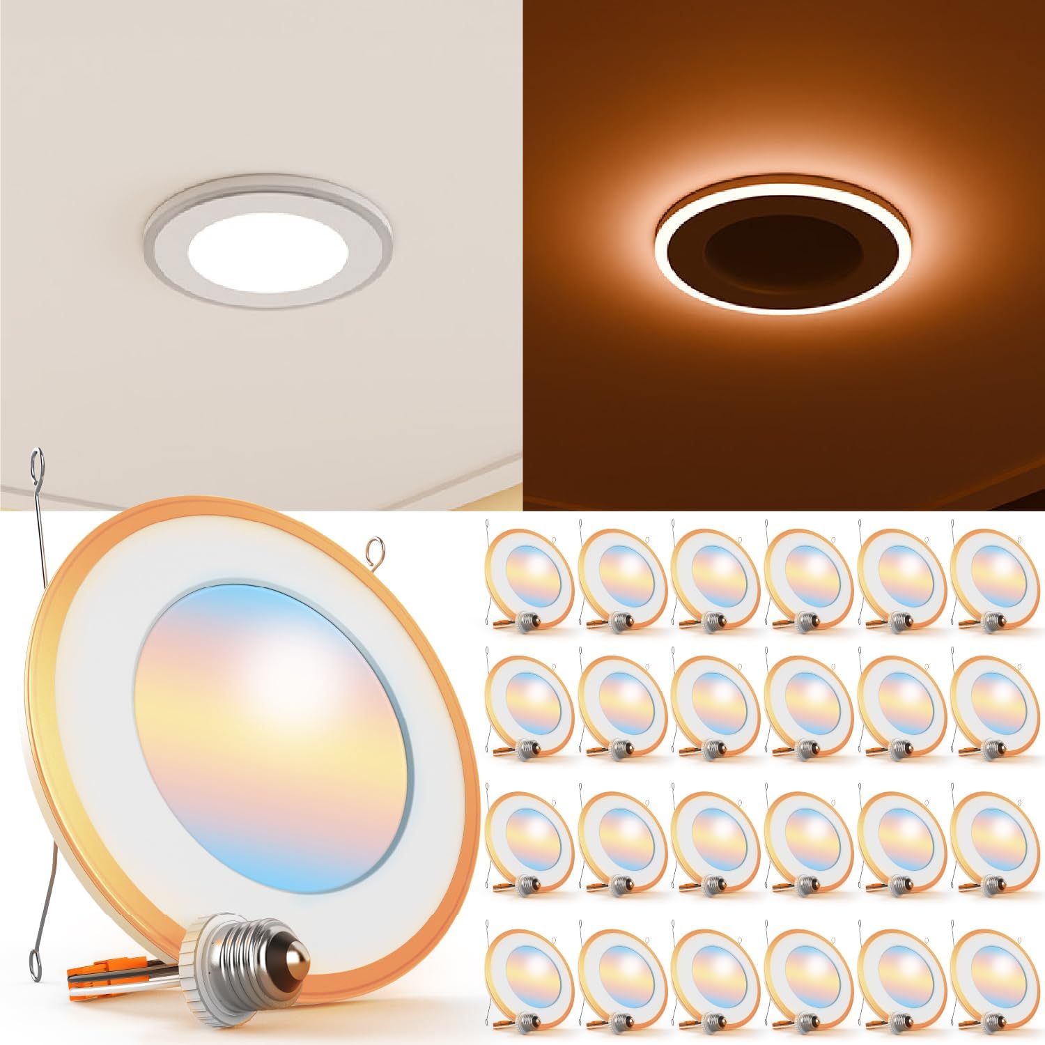Sunco 6 Pack 6 Inch LED Recessed Light with Night Light, Flush Mount ...