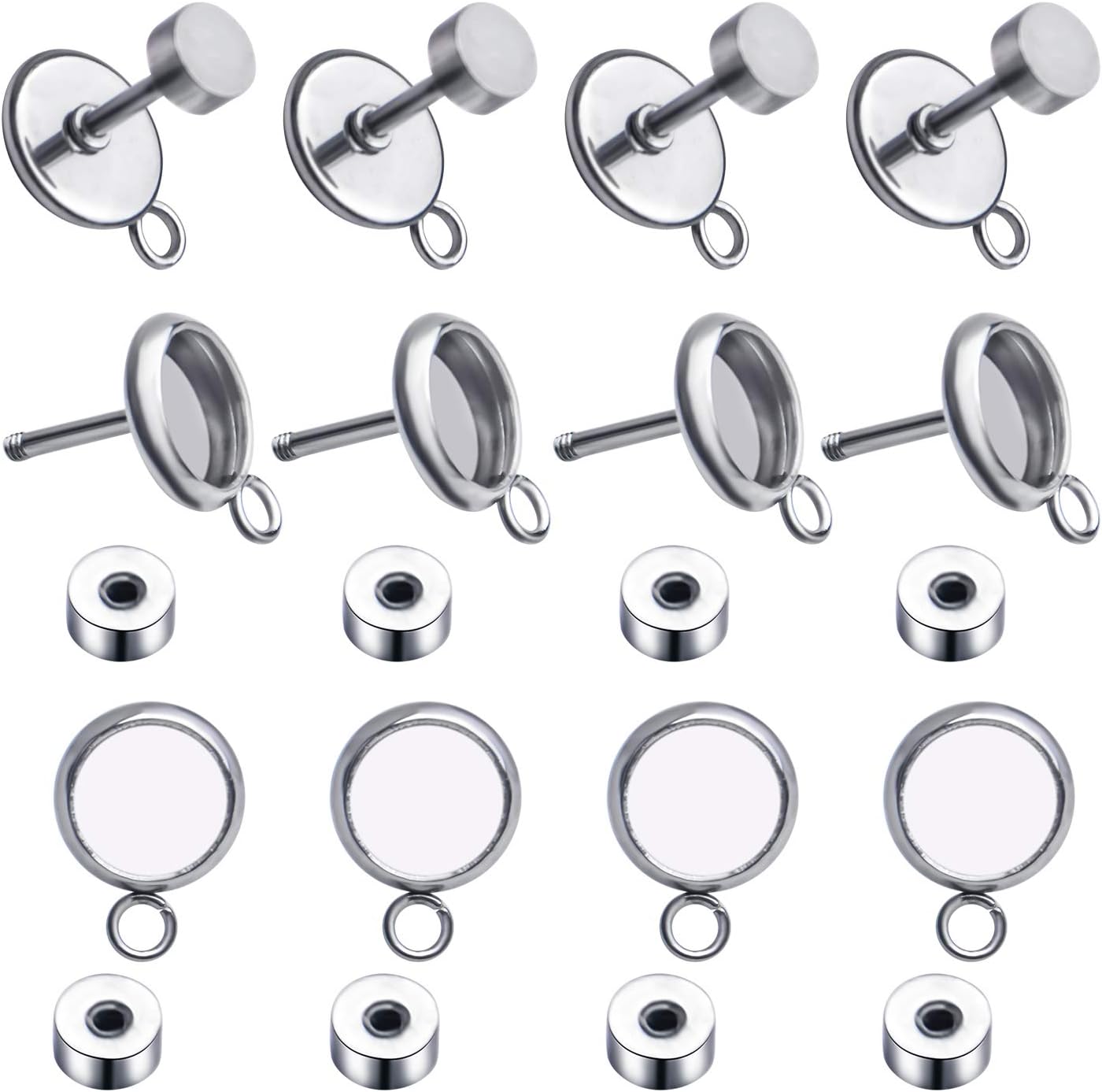 Amazon.com: Aylifu Stud Earring Bezels,10pcs 6mm Stainless Steel ...