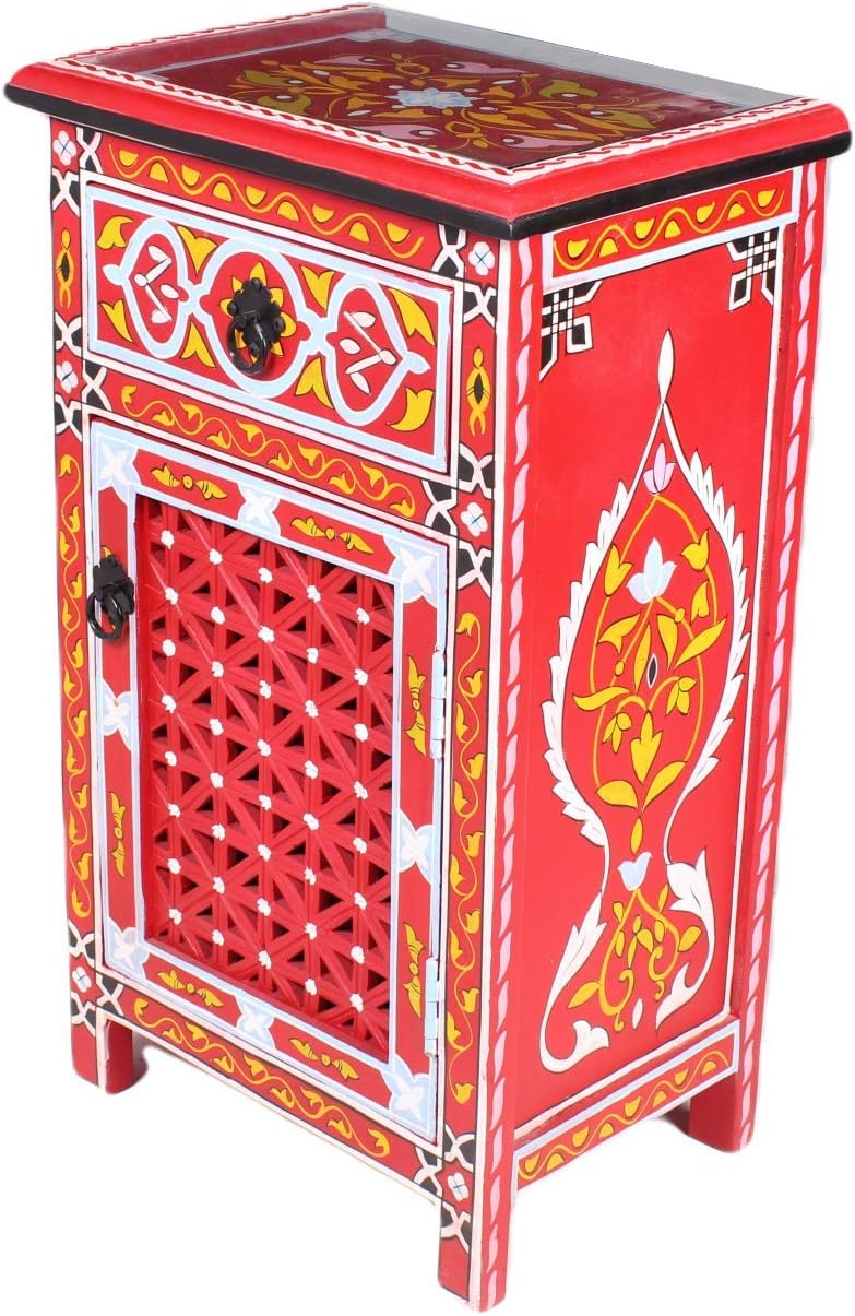 Amazon.com: Moroccan red Nightstand Table Arabic Design Furniture with ...