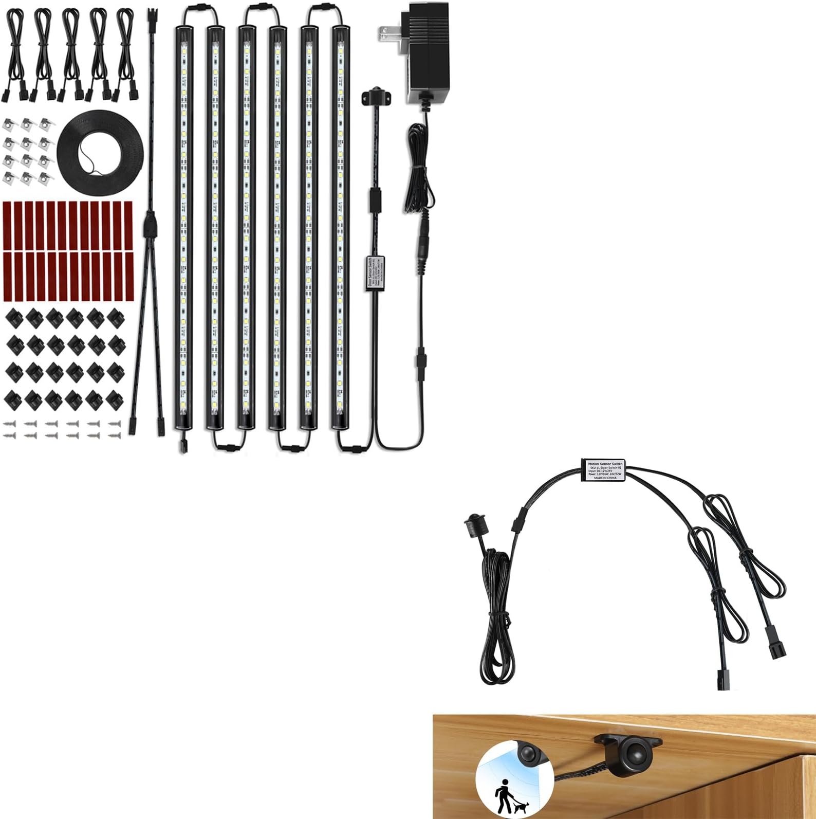 Litever Motion Activated LED Light Strip Bar Kit for Safe Box, Closet ...