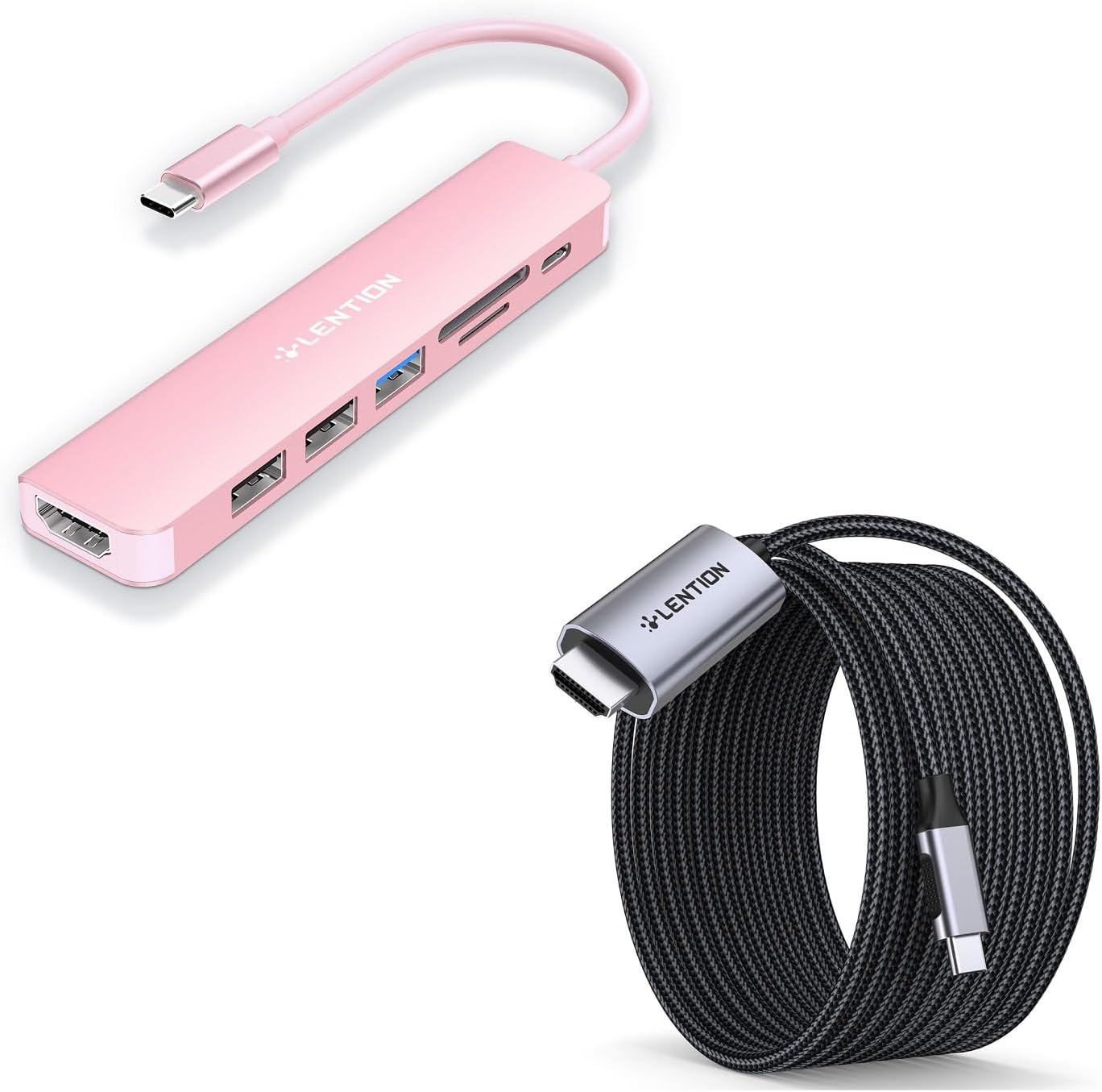 Amazon.com: LENTION USB C Pink Hub with 100W Charging, 4K HDMI, Dual ...