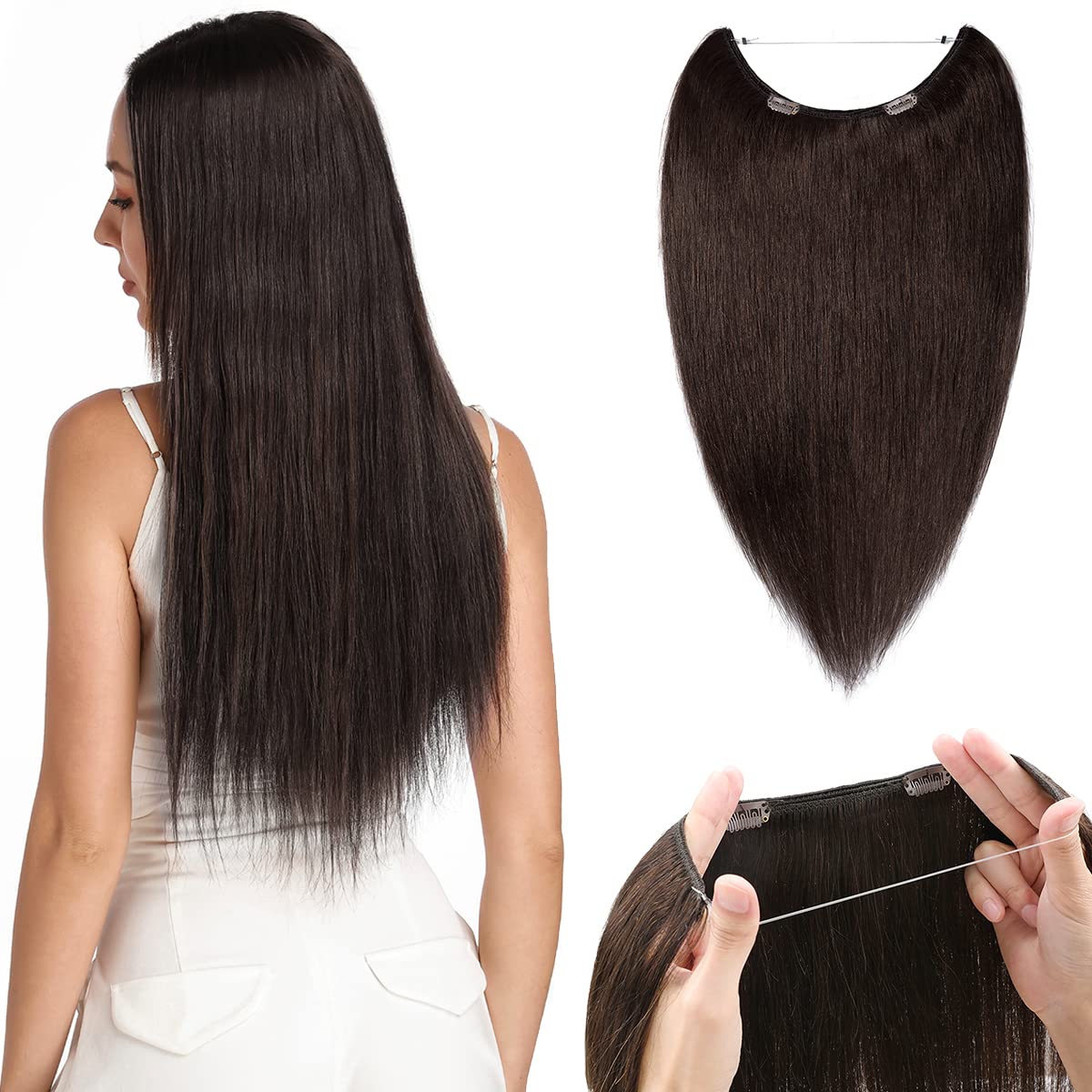 Amazon.com : S-noilite Invisible Wire Human Hair Extensions 22" 75g ...