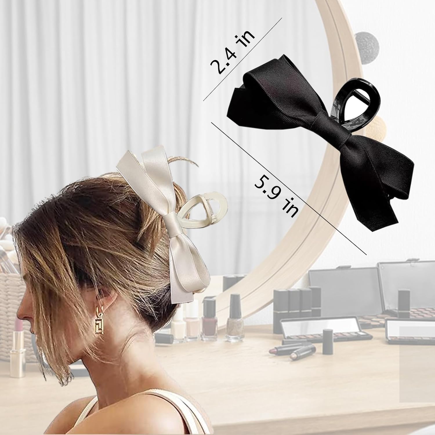 Pinza de lazo para el cabello para mujer, 2 lazos de satén sedoso ...