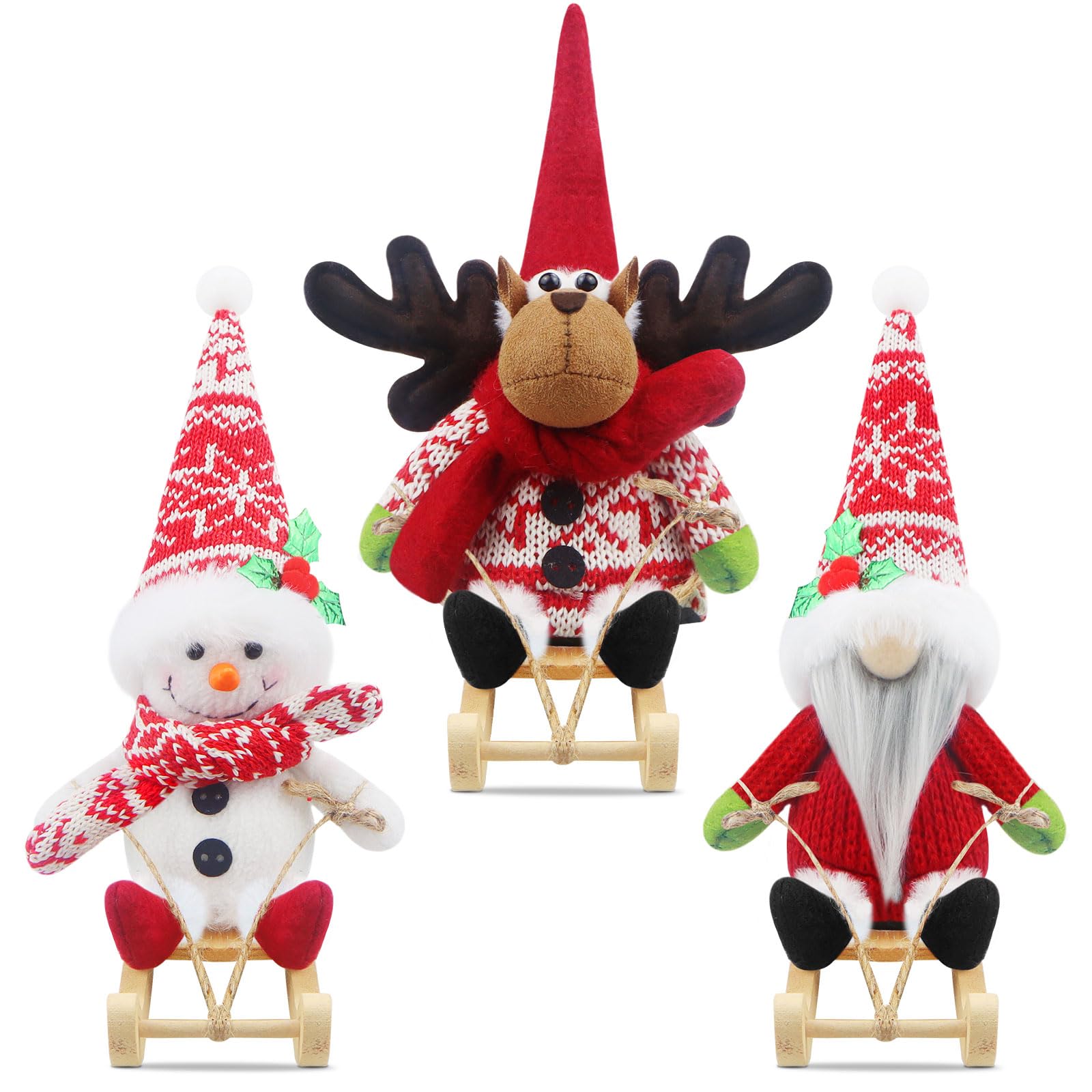 Gehydy Set of 3 Christmas Gonk Snowman Reindeer Decorations Mini Gnome ...