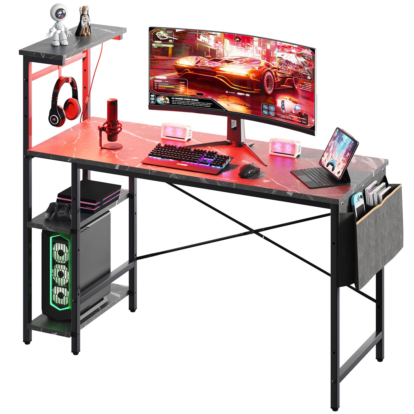 Amazon.com: Bestier Gaming Desk with LED Lights, 51.3 Inch Computer ...