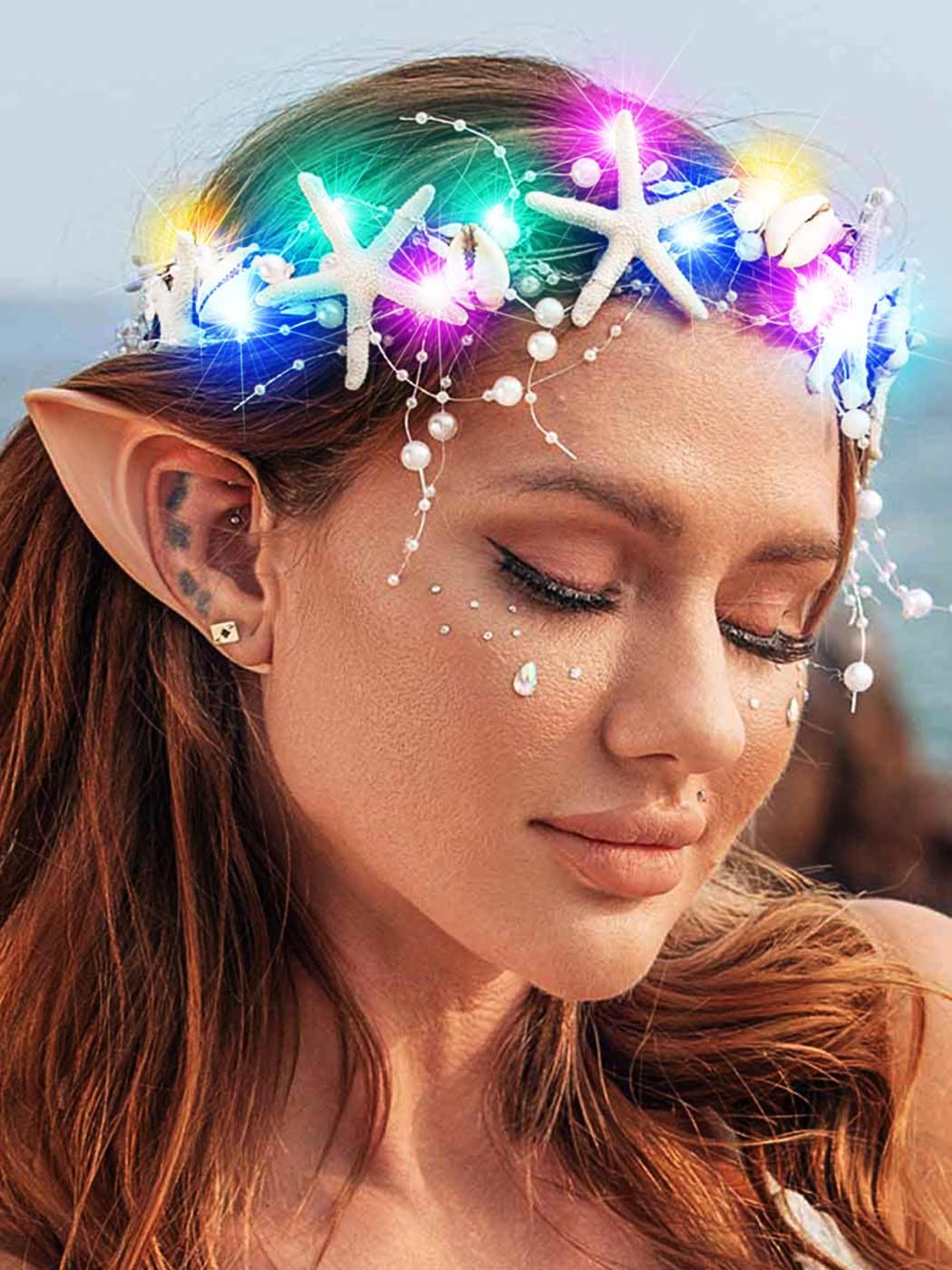Amazon.com : Catery Light Up Shell Headband Mermaid Headpiece Beach ...