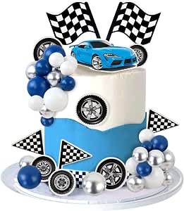 Amazon.com: Ercadio 42Pcs Black Blue Race Car Balls Cake Decorations ...
