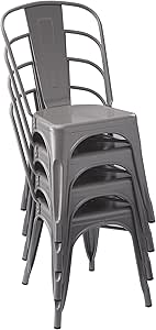Amazon.com - Amazon Basics Metal Dining Chairs, Dark Grey, 1 Count ...