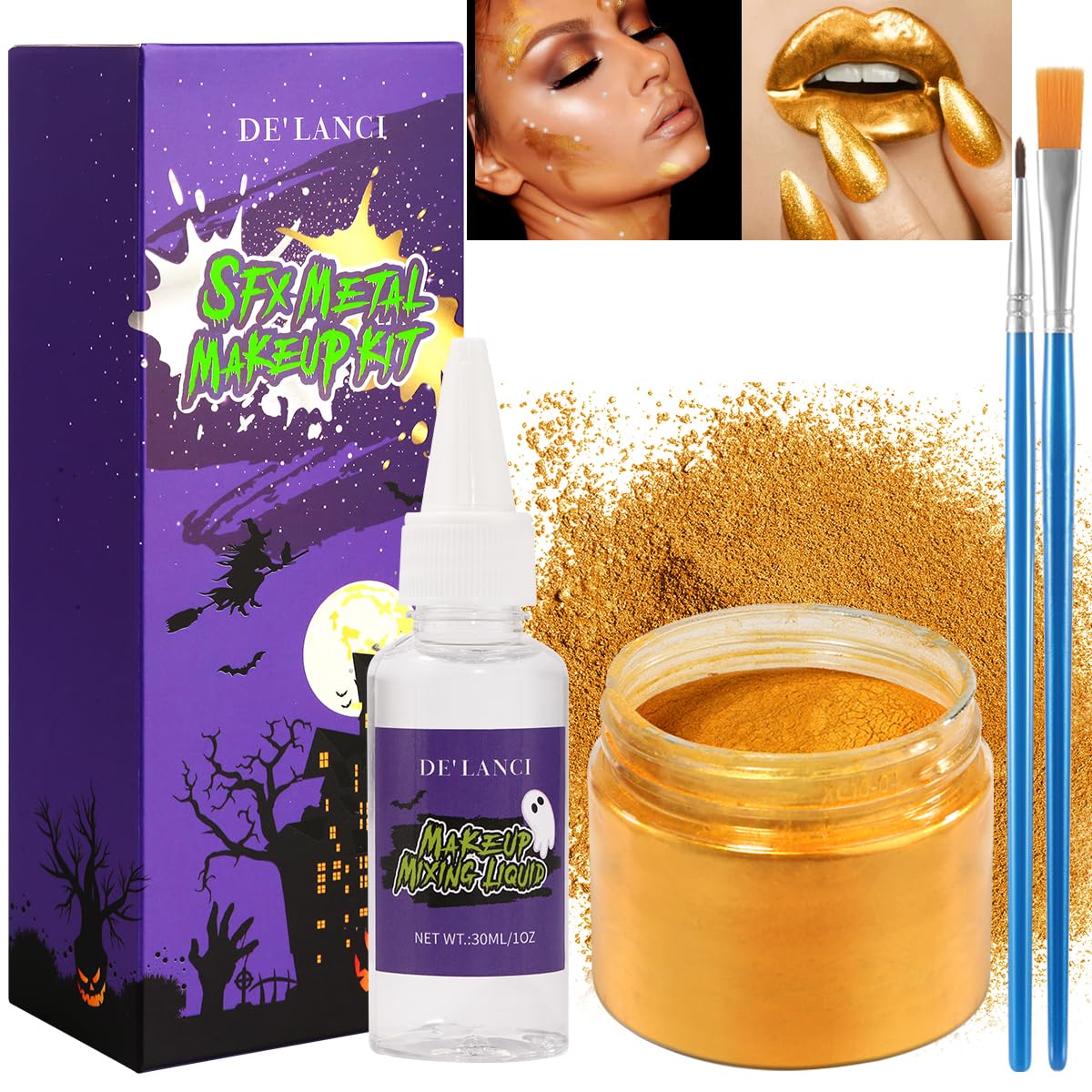 Amazon.com : Gold Face Body Paint Metallic Powder Kit, Highly Pigmented ...