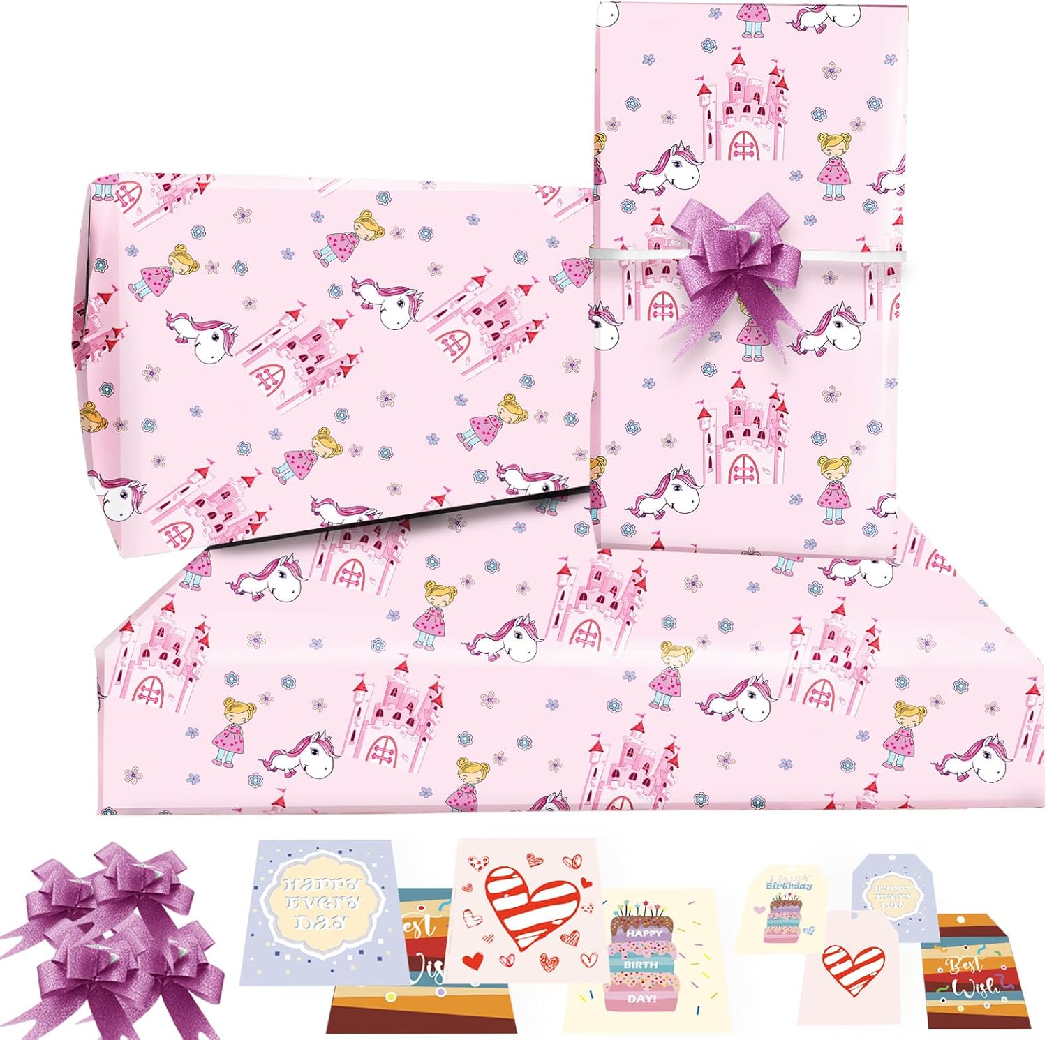 Girls Wrapping Paper Birthday 85 * 60cm,4 Floded Pink Wrapping Paper ...