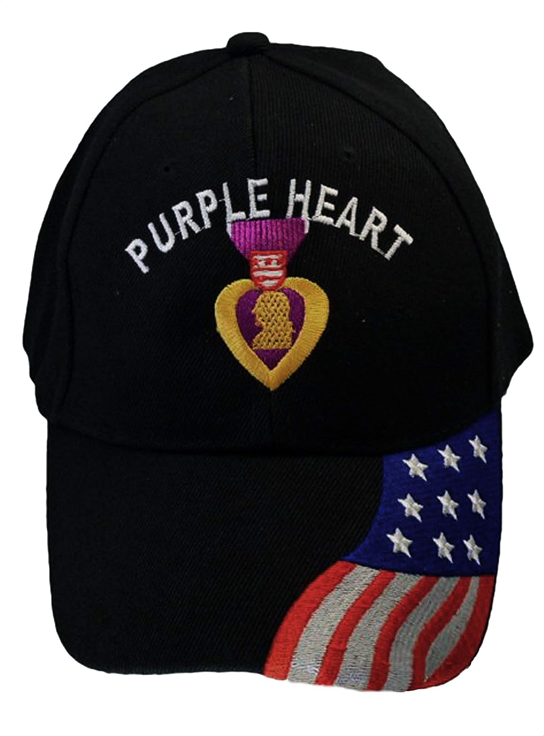 Purple Heart Cap, Black Hat with American Flag, Includes Patriotic BCAH ...